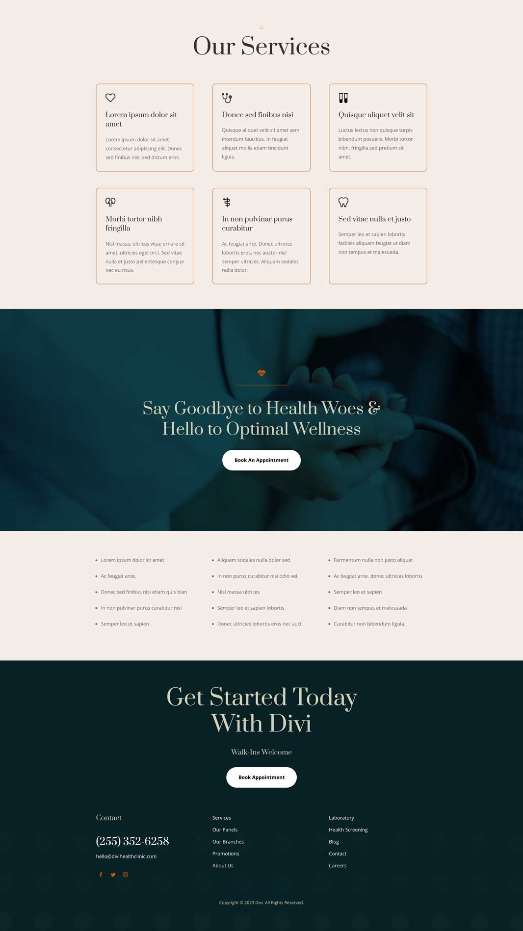 Health Center Services Page Divi Layout by Elegant Themes