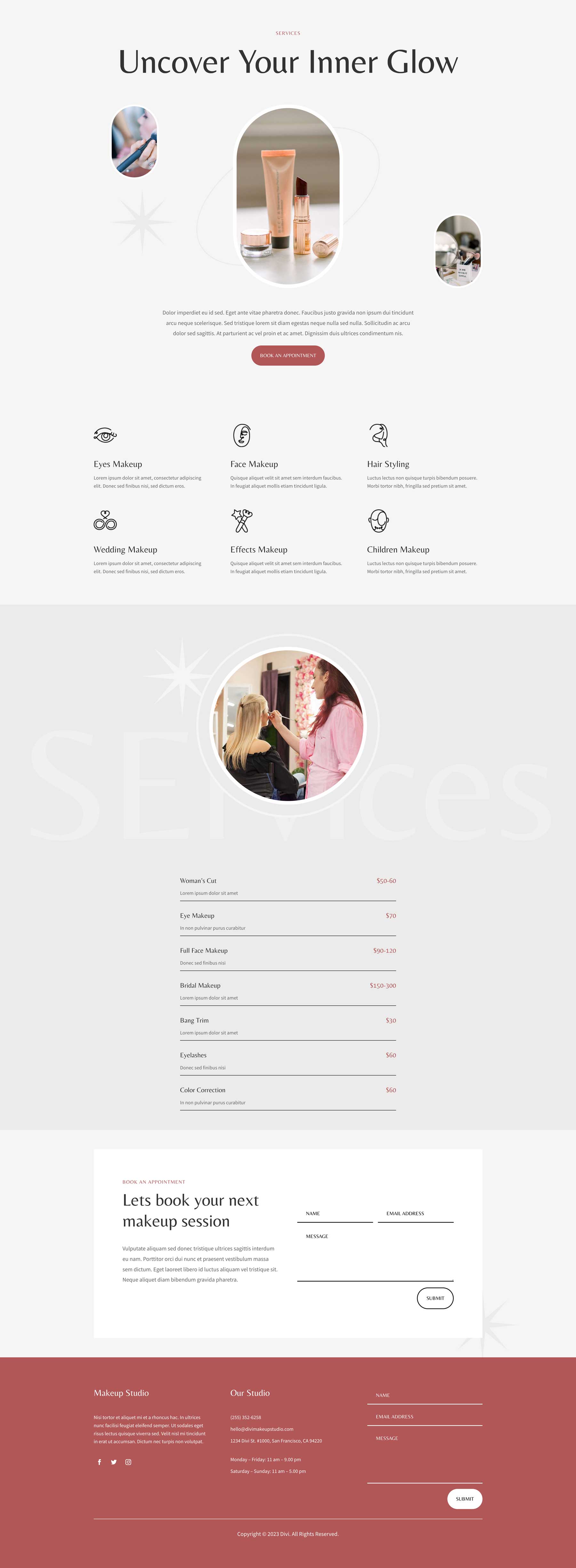Beauty Salon Services Page Divi Layout by Elegant Themes