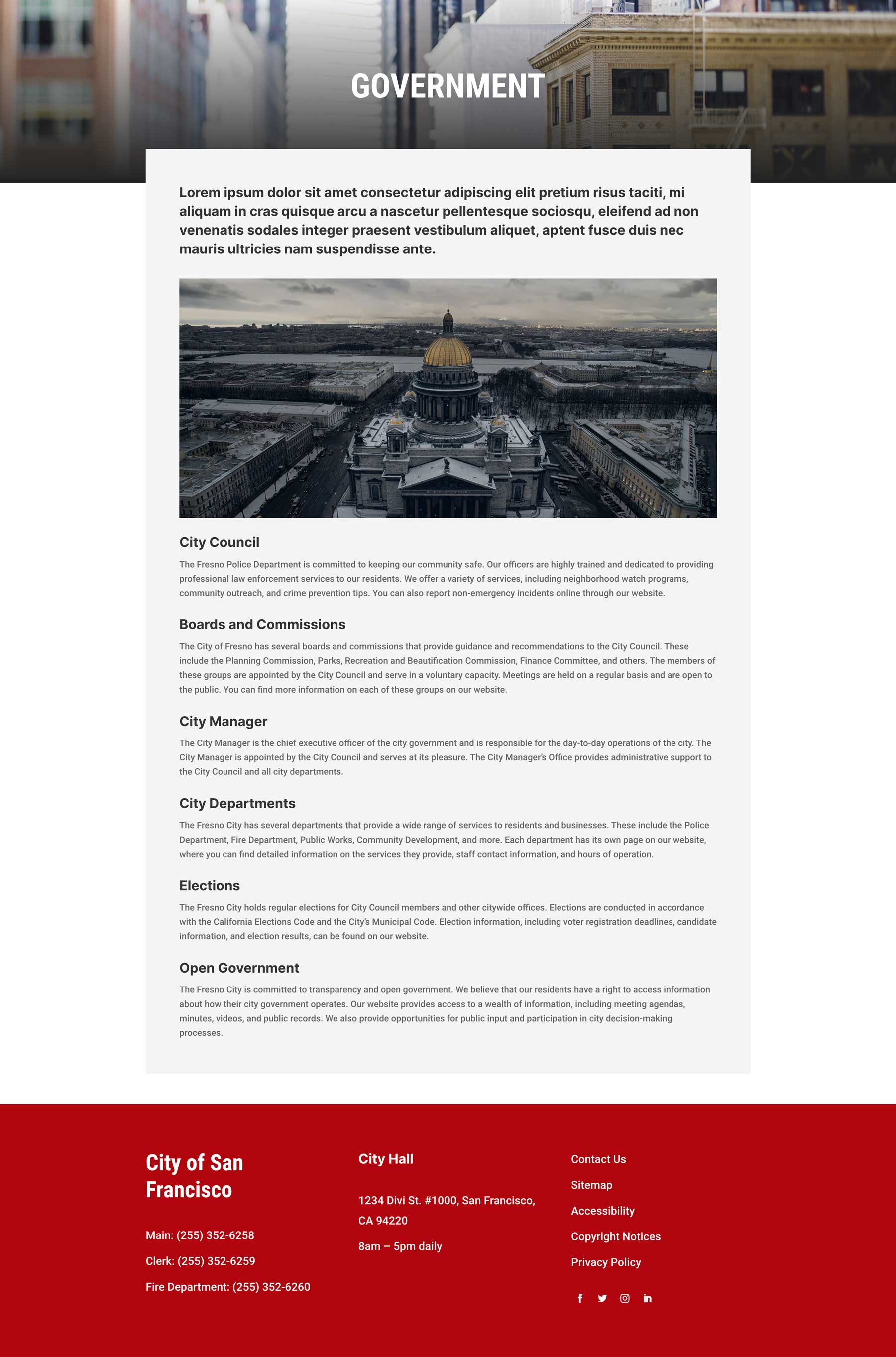 City Department Page Divi Layout by Elegant Themes