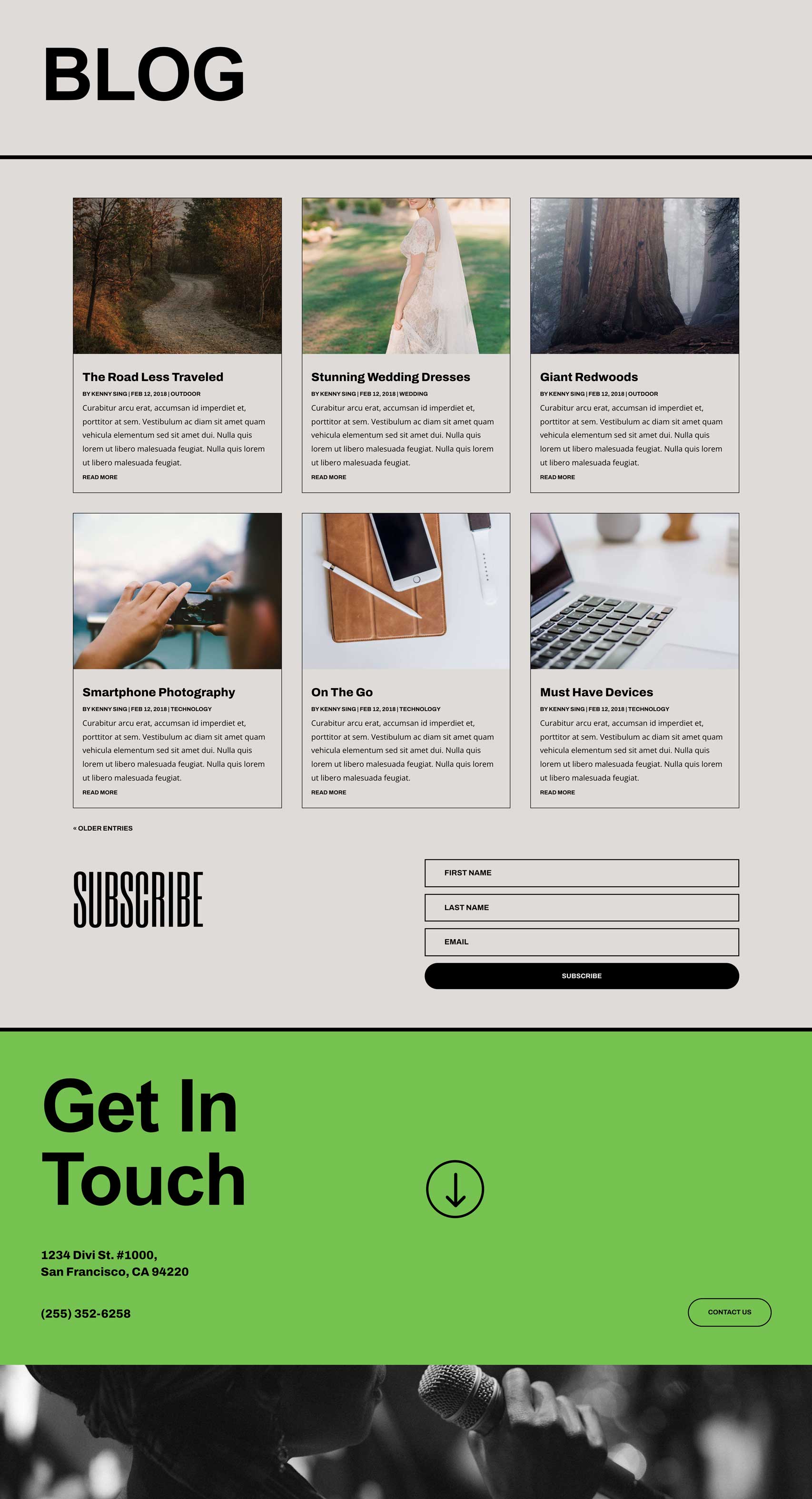 Music Venue Blog Page Divi Layout by Elegant Themes
