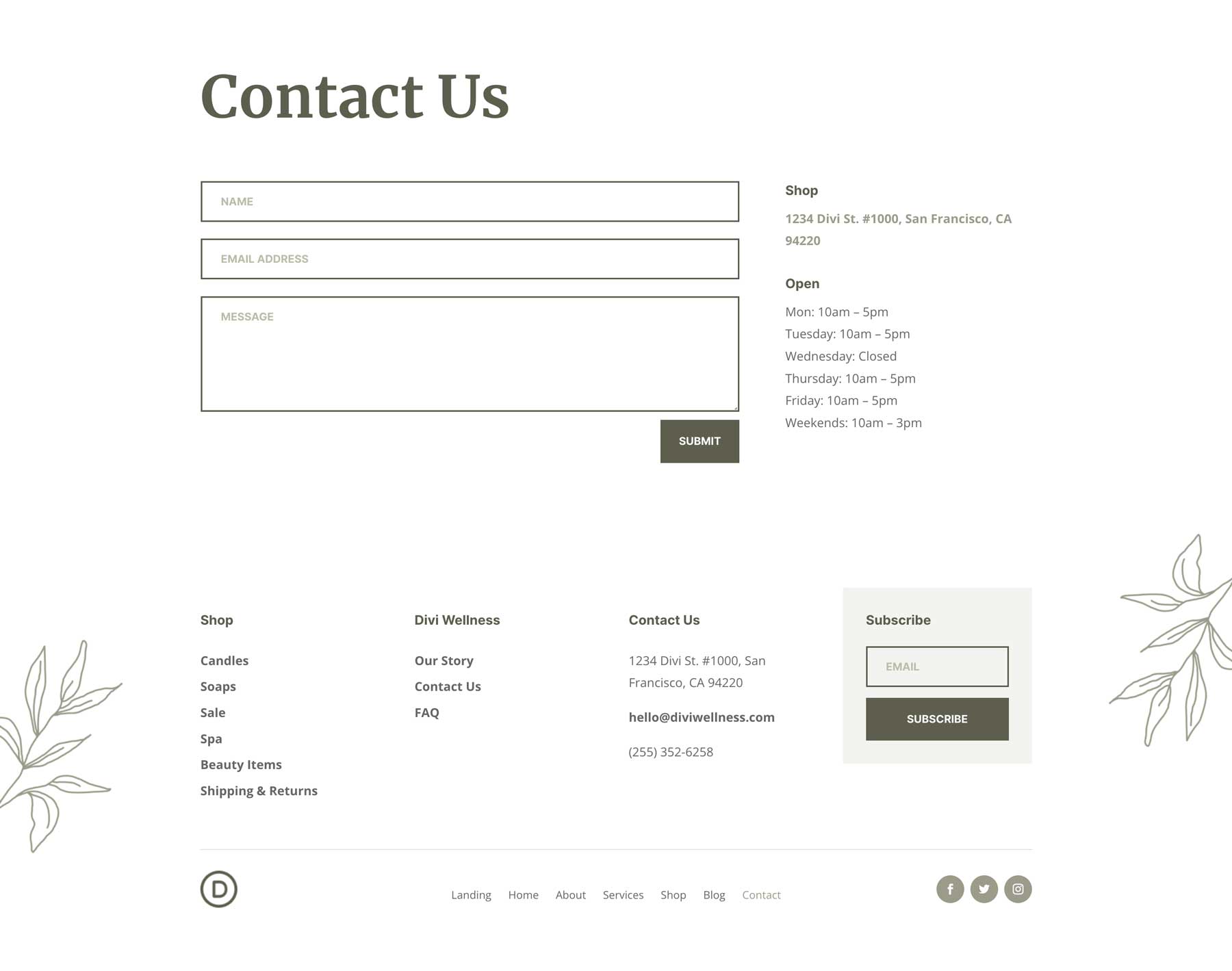Wellness Contact Page Divi Layout by Elegant Themes