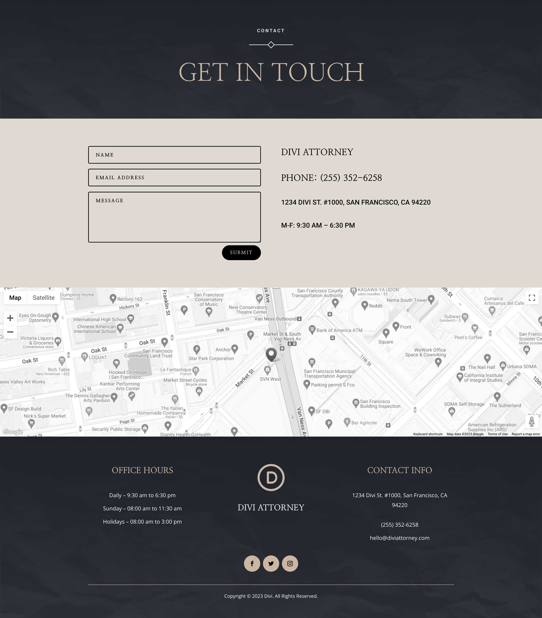 Attorney Contact Page Divi Layout by Elegant Themes