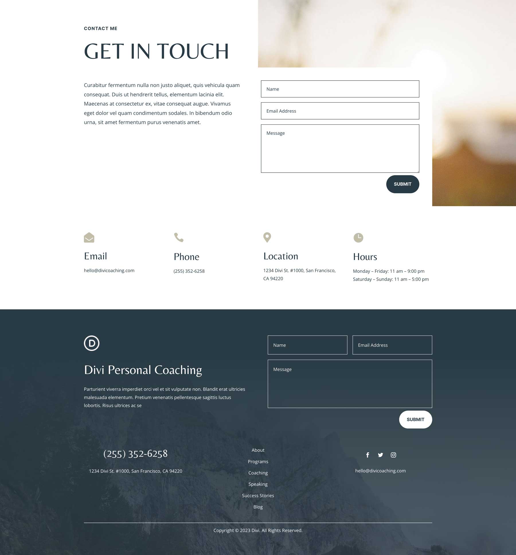 Coaching Contact Page Divi Layout by Elegant Themes