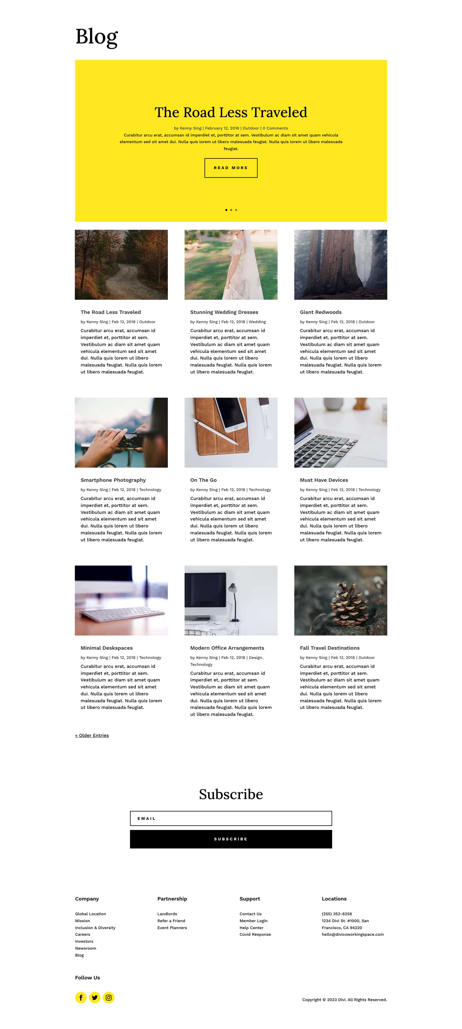 Coworking Blog Page Divi Layout by Elegant Themes