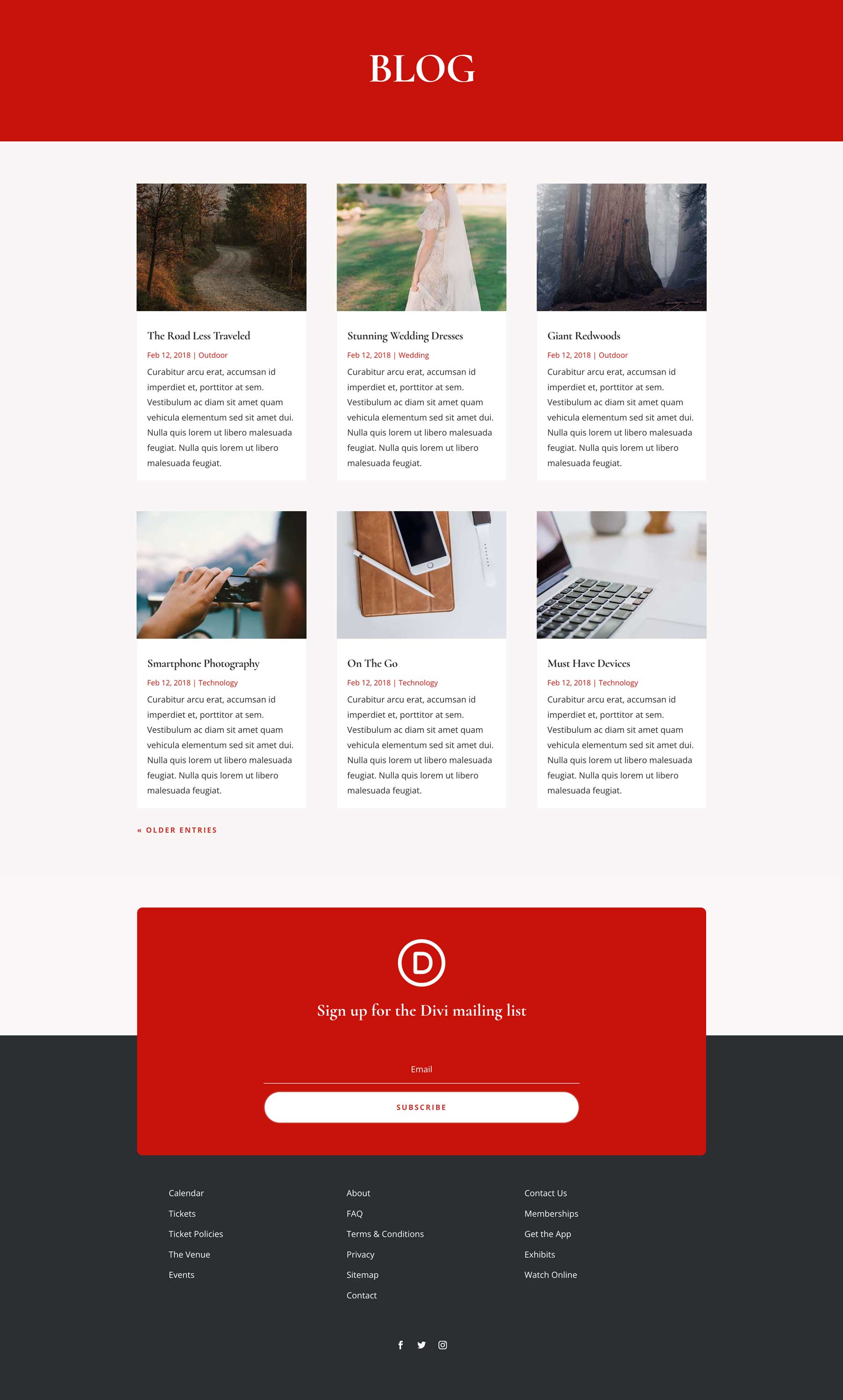 Concert Hall Blog Page Divi Layout by Elegant Themes