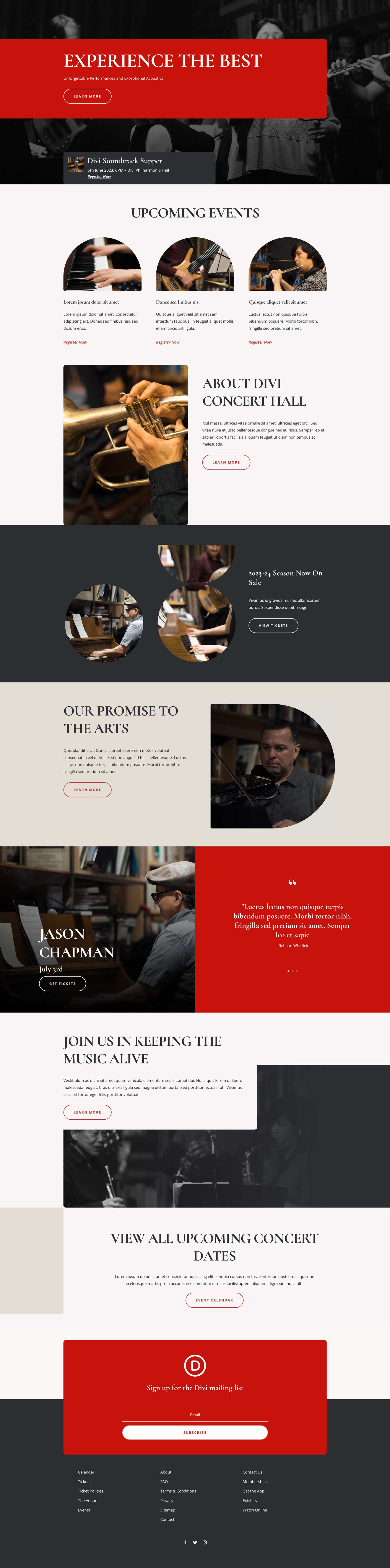 Concert Hall Landing Page Divi Layout by Elegant Themes Concert Hall Landing Page Divi Layout by Elegant Themes