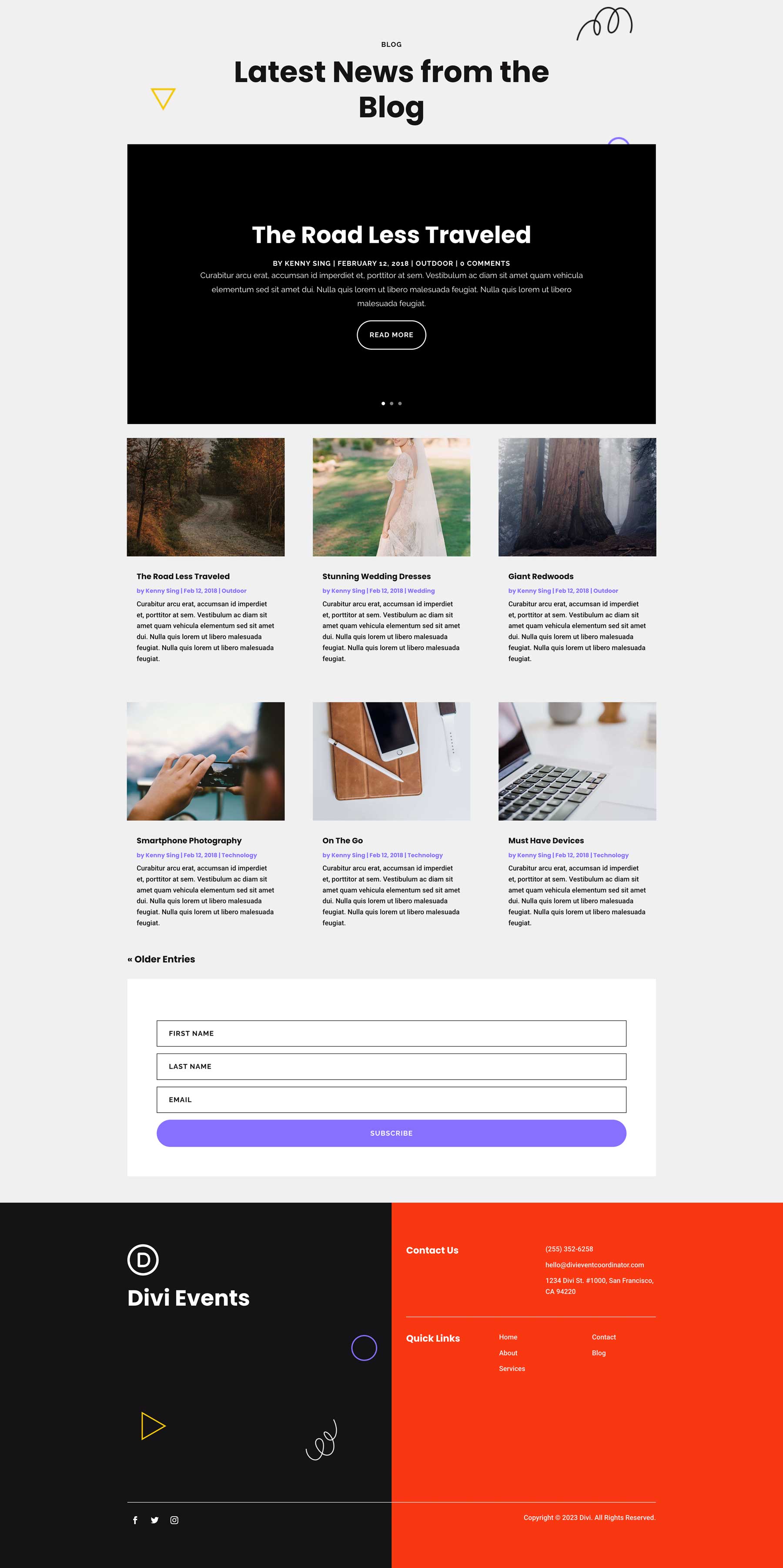 Event Coordinator Blog Page Divi Layout by Elegant Themes