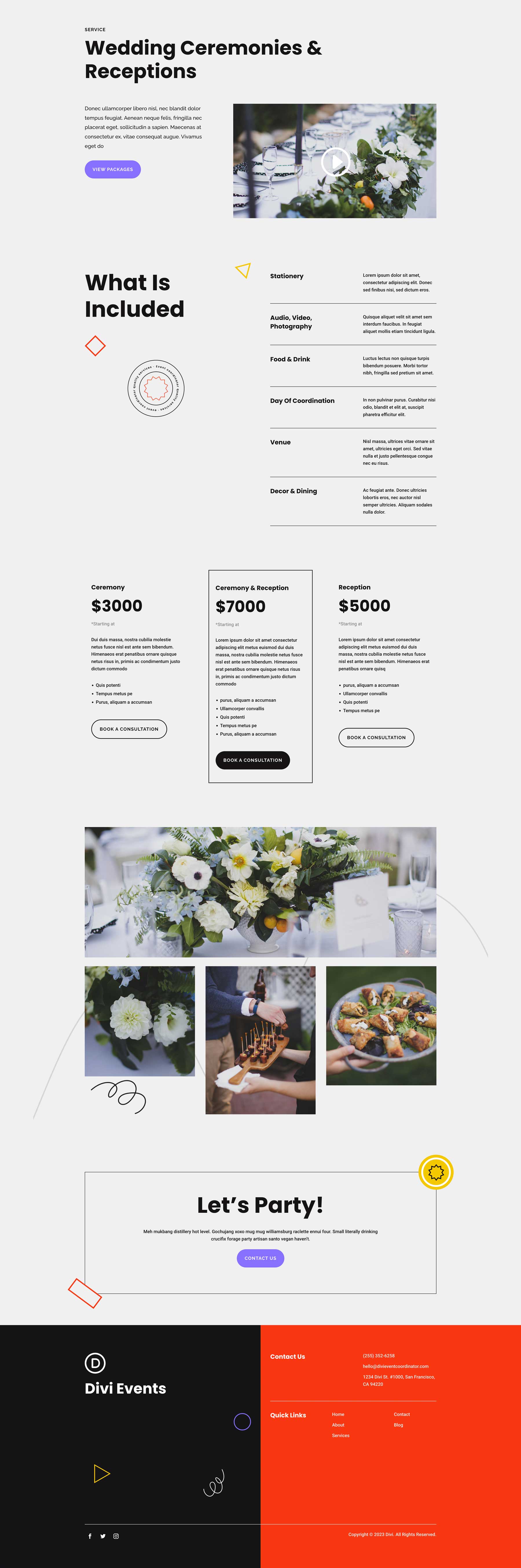 Event Coordinator Service Page Divi Layout by Elegant Themes