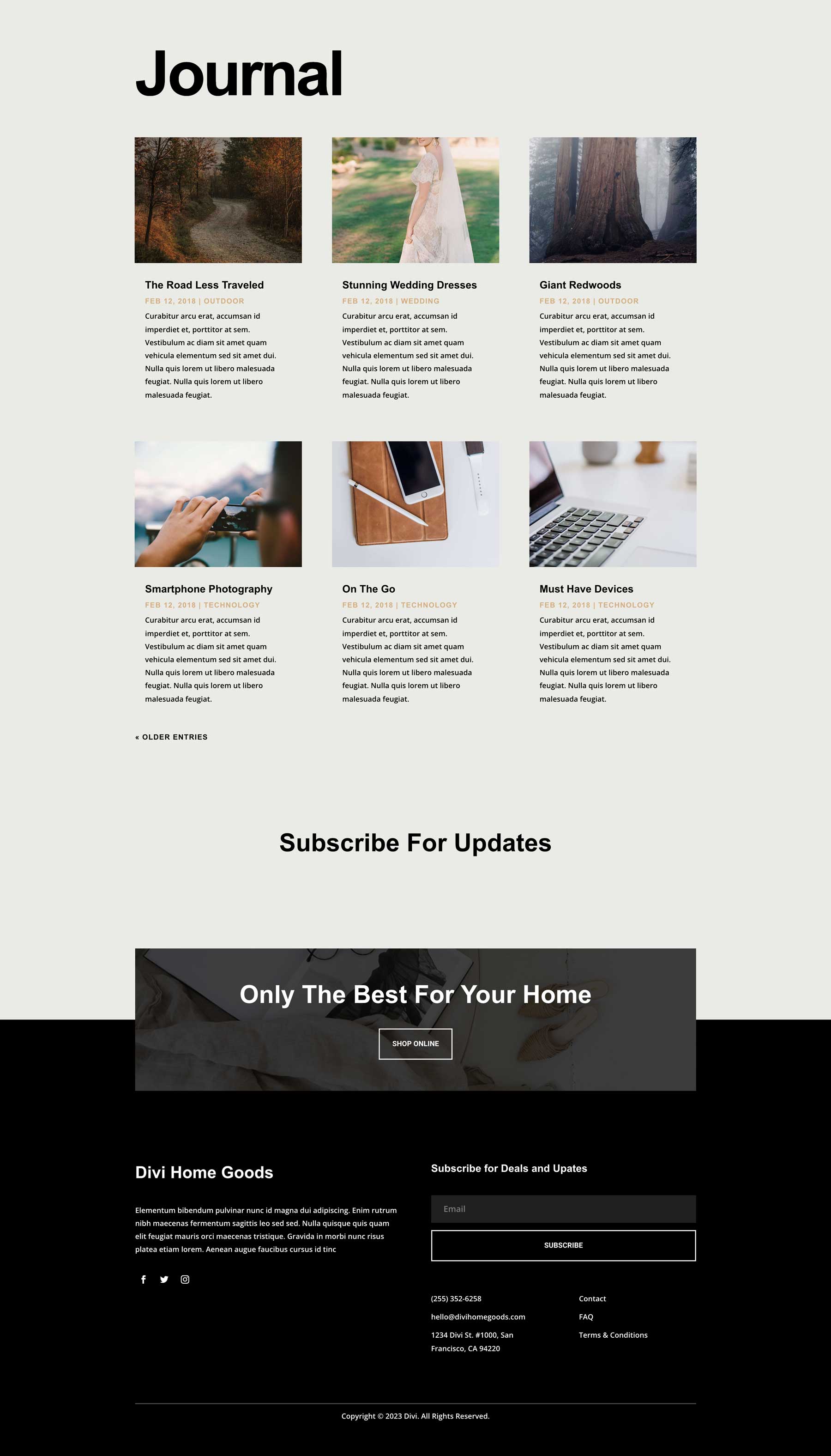 Home Goods Blog Page Divi Layout by Elegant Themes