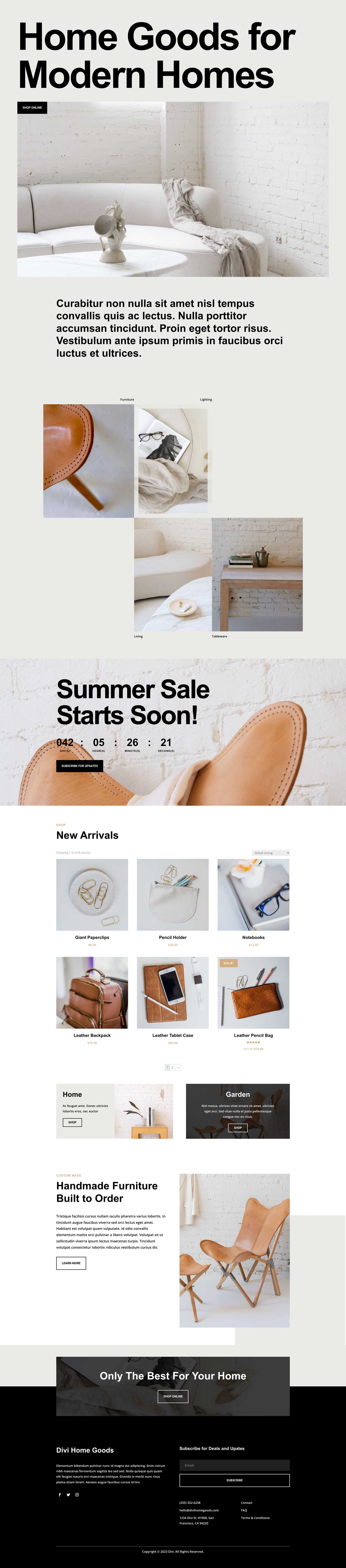 Home Goods Landing Page Divi Layout by Elegant Themes