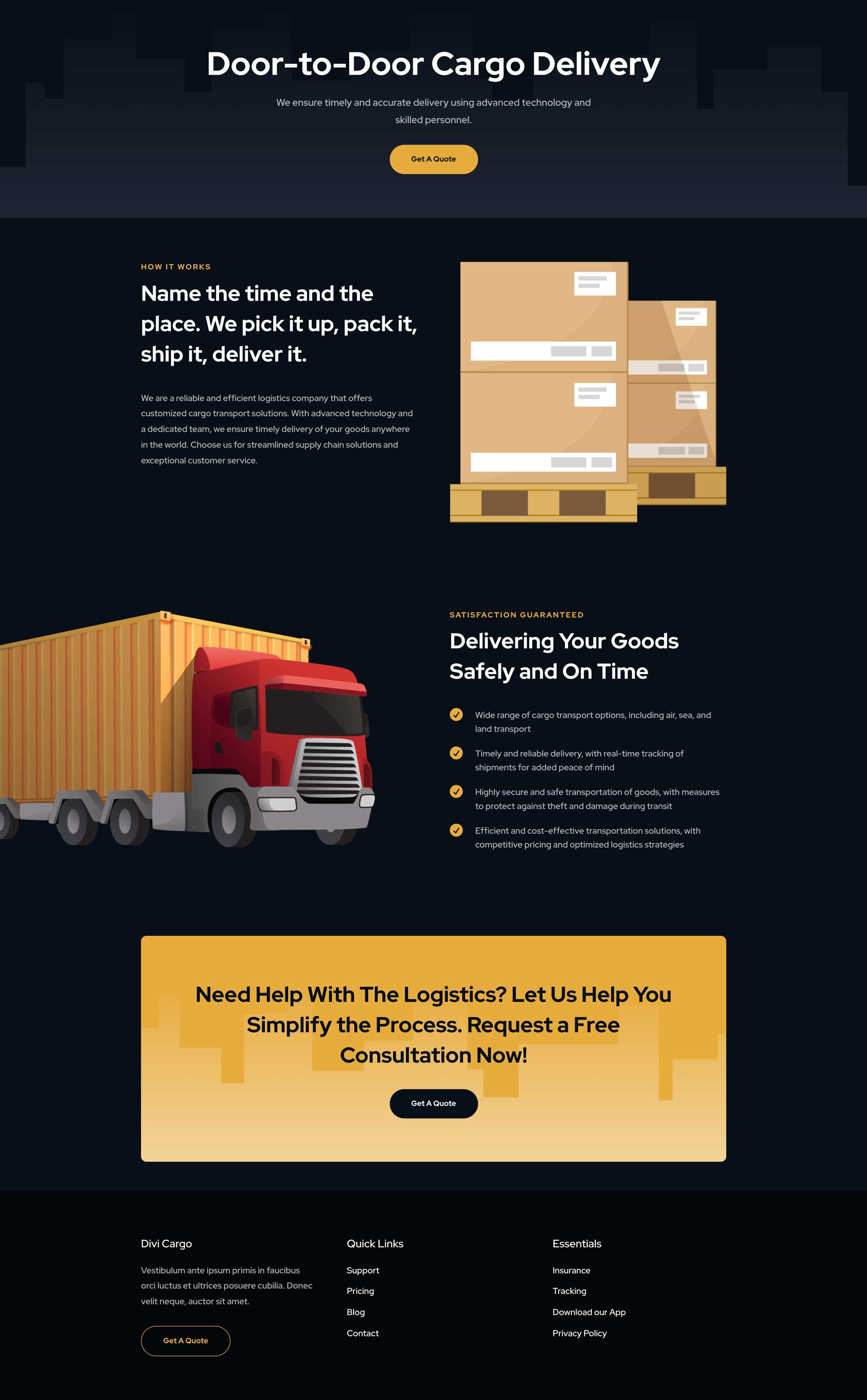Transport Company Service Page Divi Layout by Elegant Themes