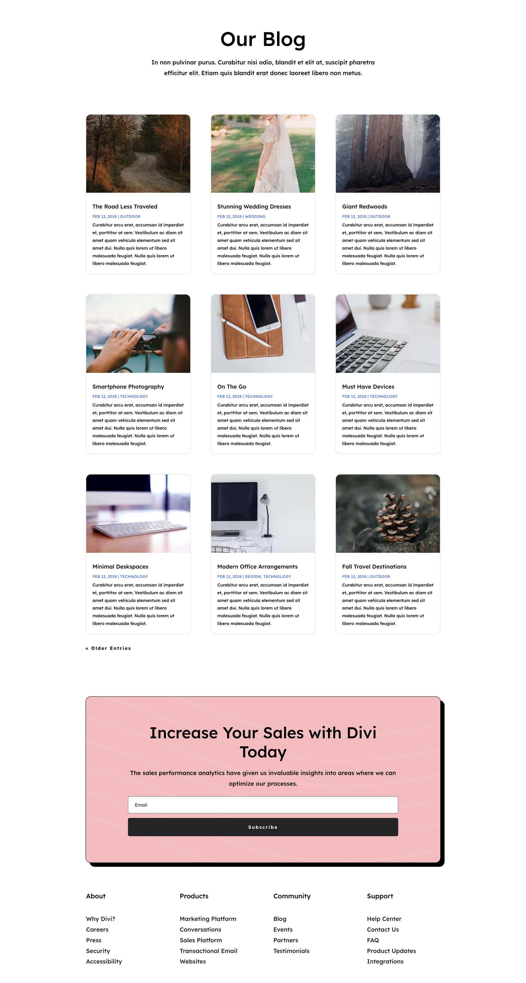Email Marketing Blog Page Divi Layout by Elegant Themes