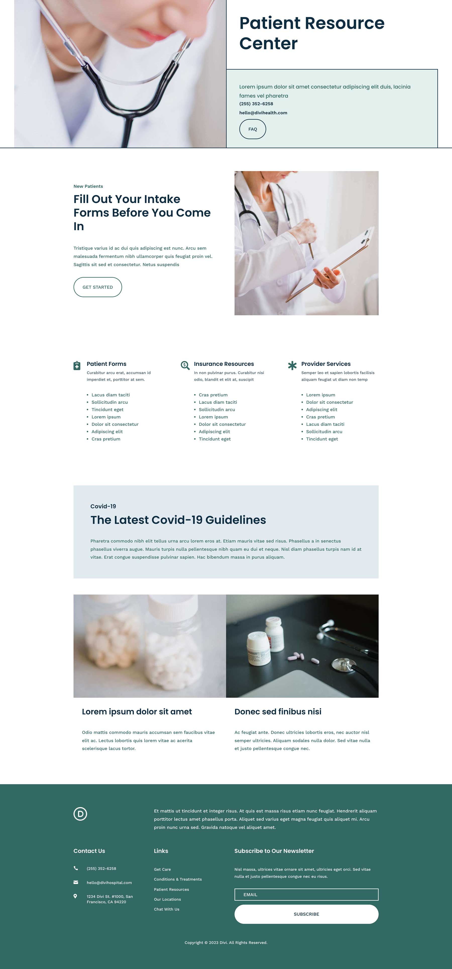 Hospital Resources Page Divi Layout by Elegant Themes