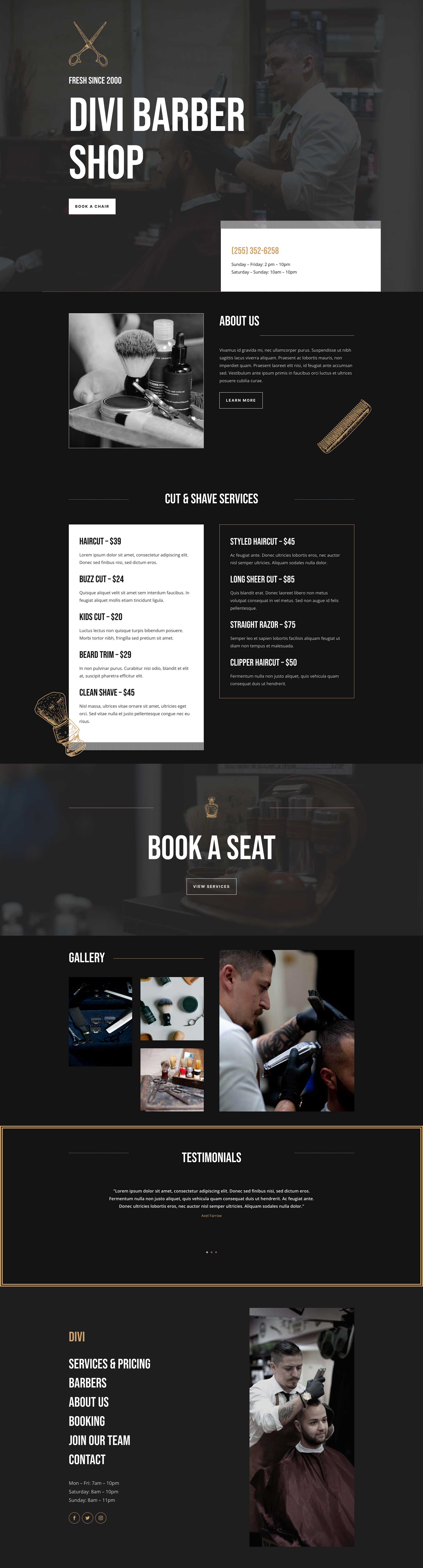 Barber Landing Page Divi Layout by Elegant Themes