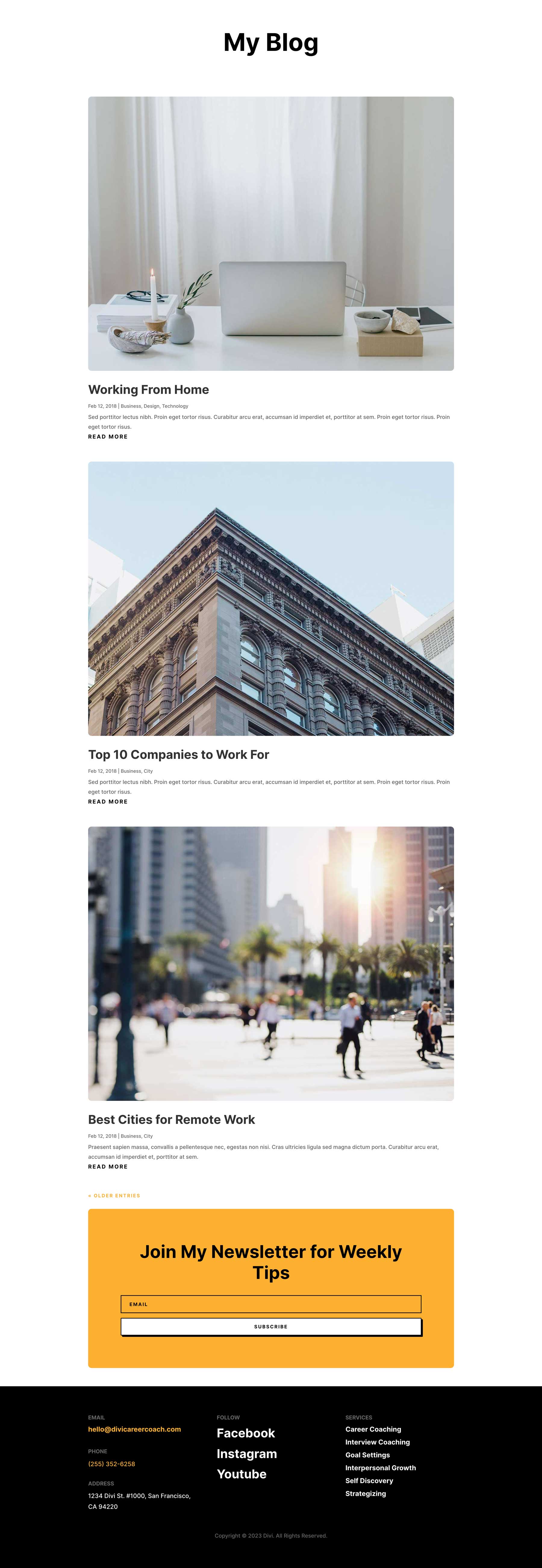 Career Coach Blog Page Divi Layout by Elegant Themes