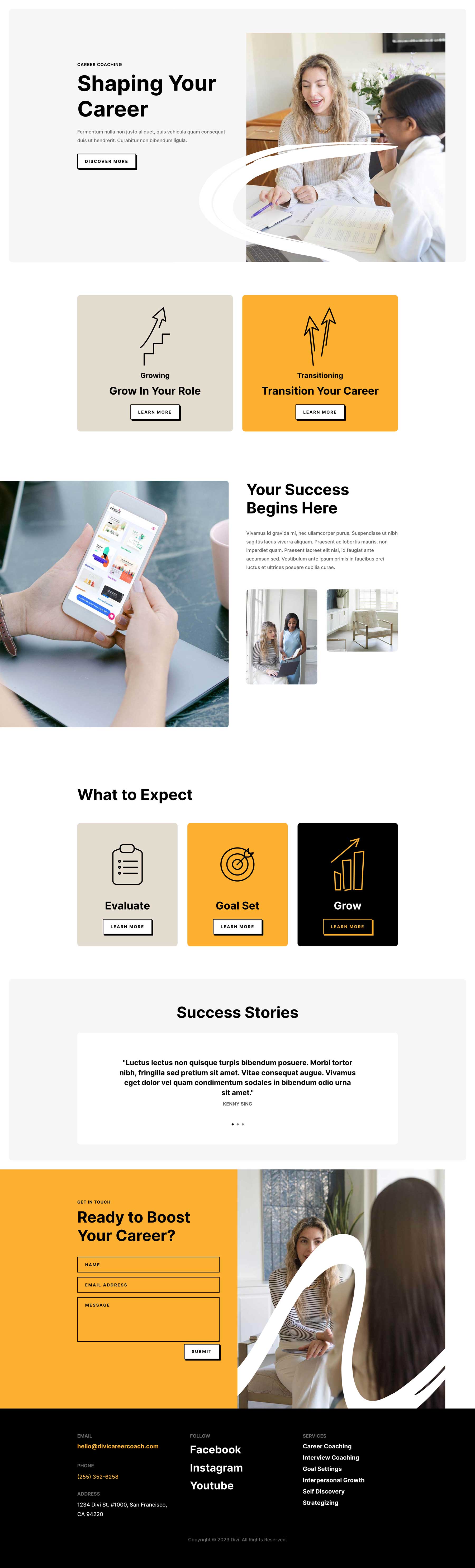 Career Coach Landing Page Divi Layout by Elegant Themes