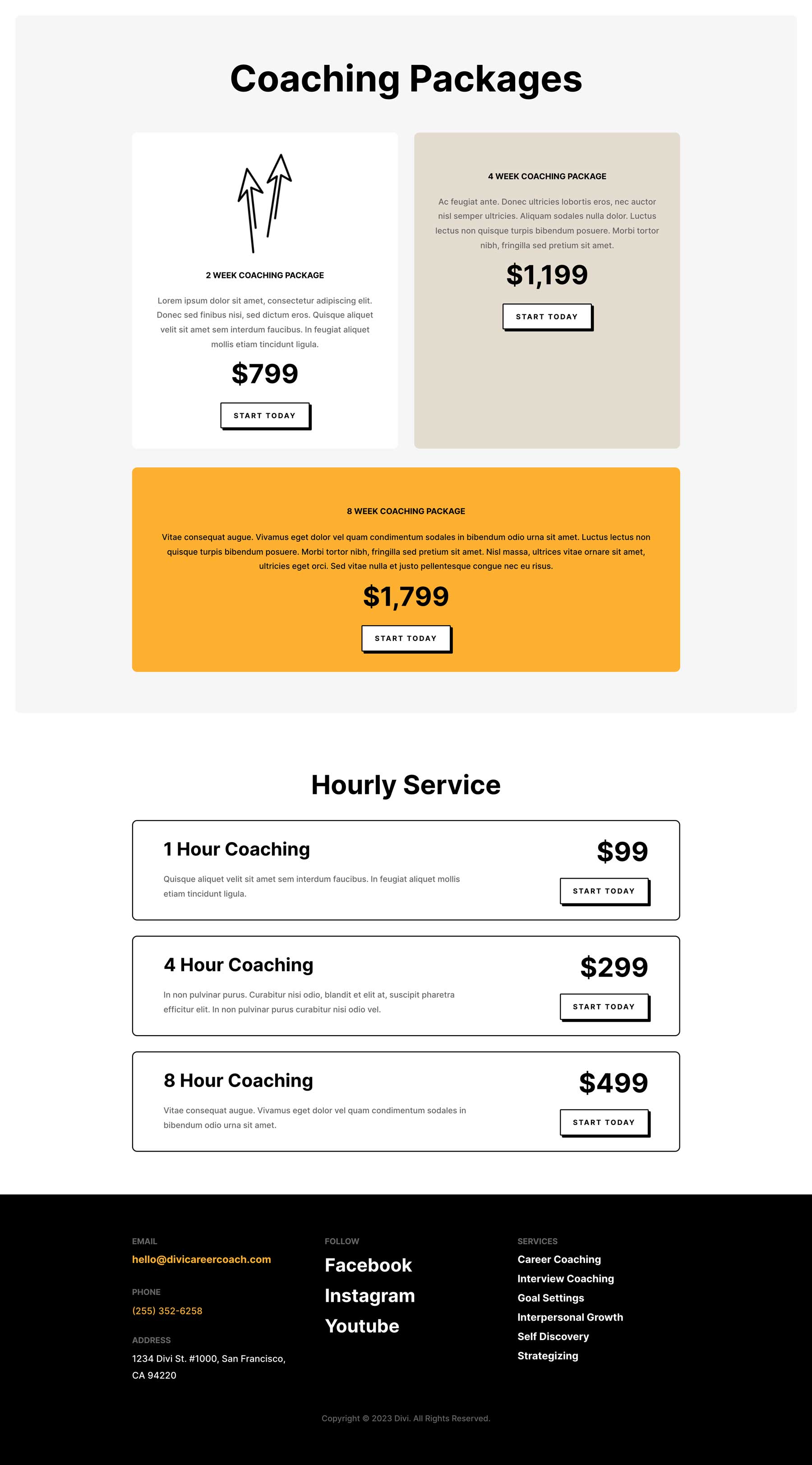 Career Coach Pricing Page Divi Layout by Elegant Themes