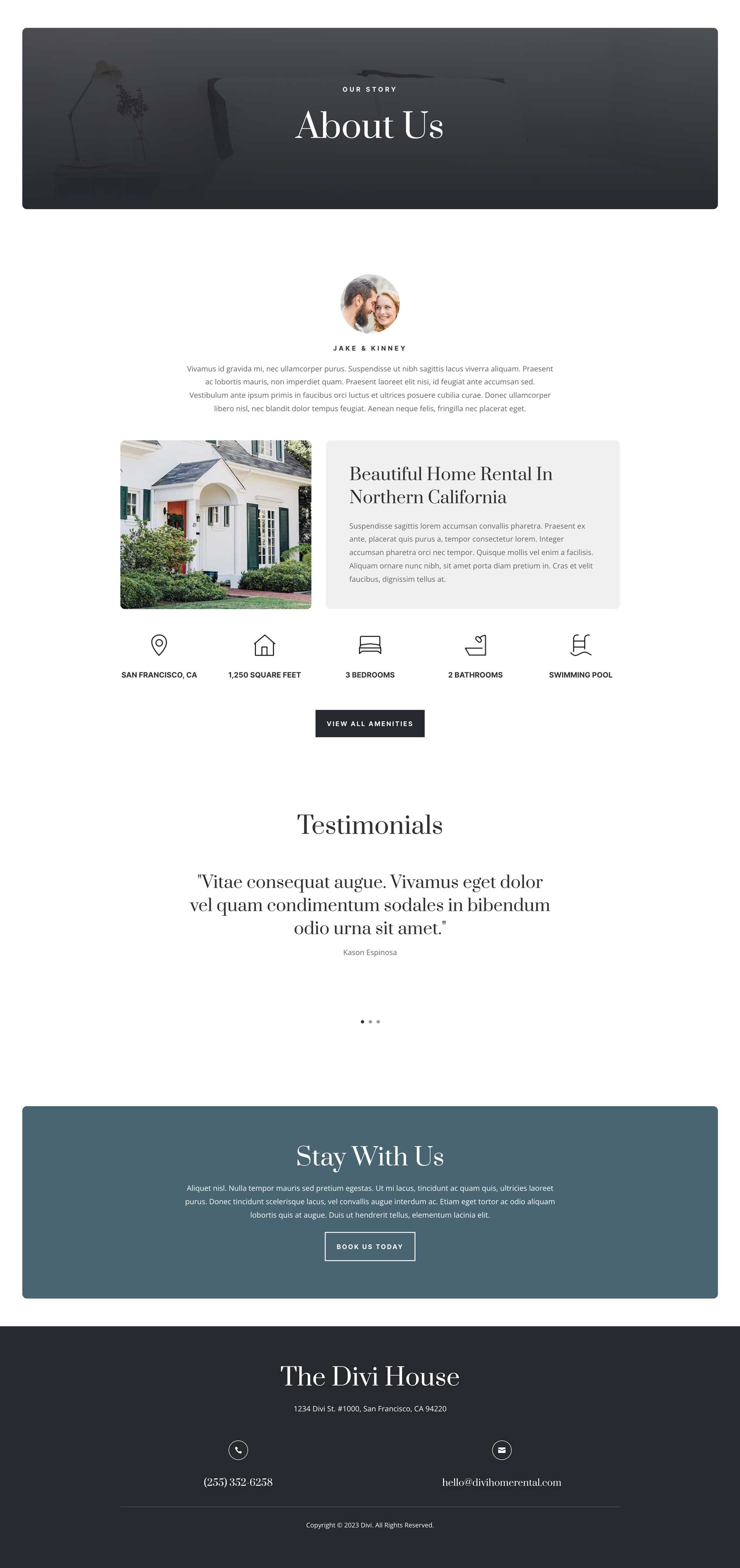 Home Rental About Page Divi Layout by Elegant Themes