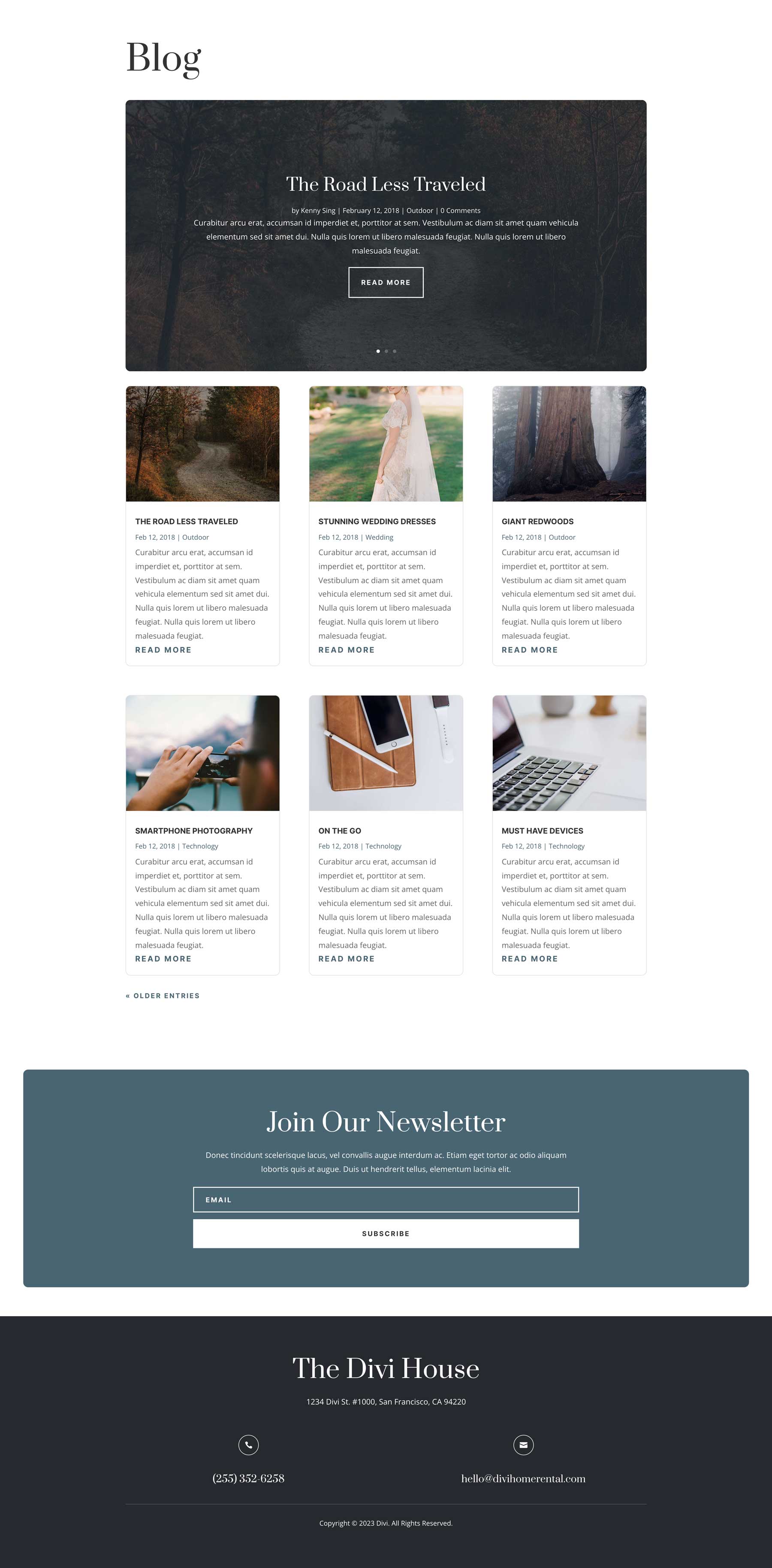 Home Rental Blog Page Divi Layout by Elegant Themes