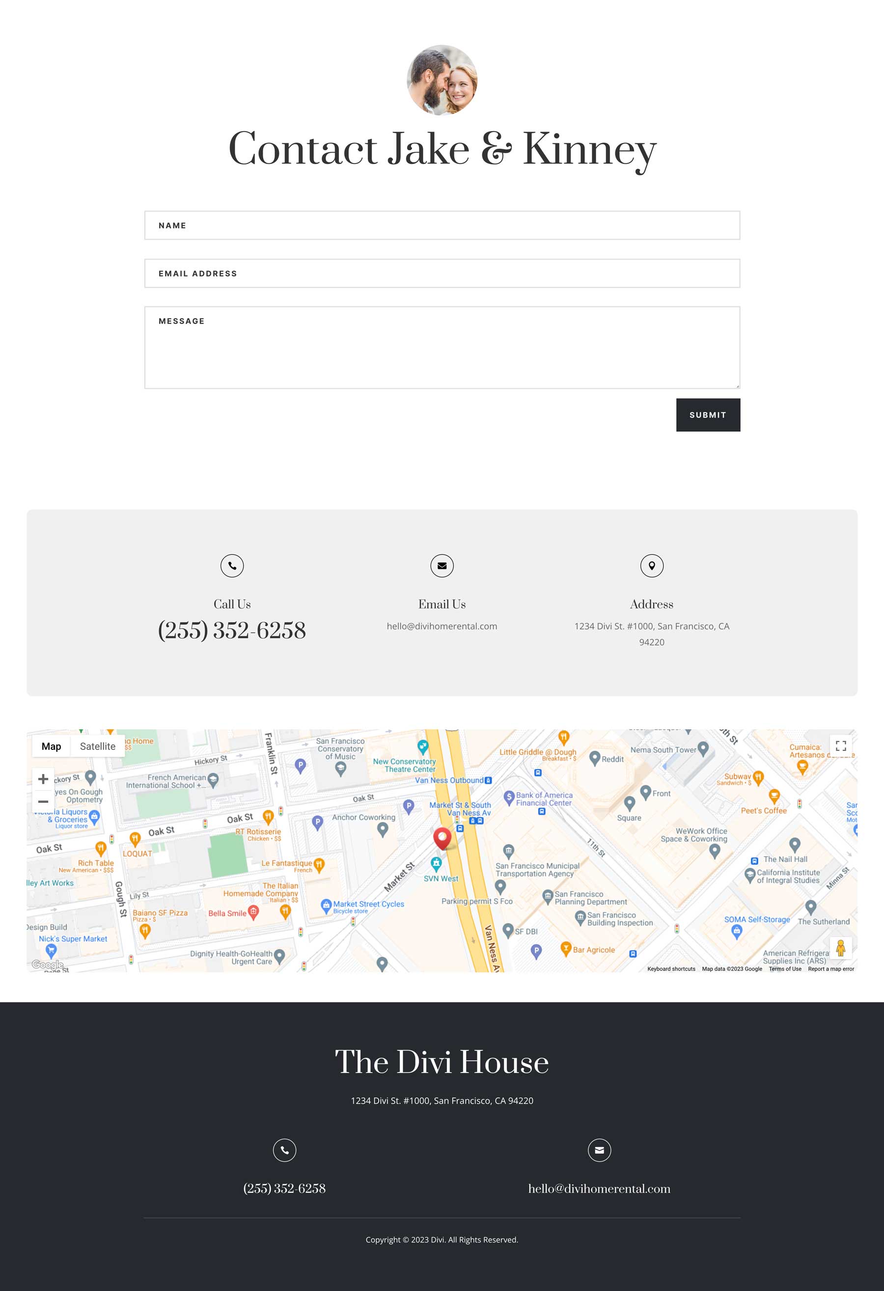 Home Rental Contact Page Divi Layout by Elegant Themes