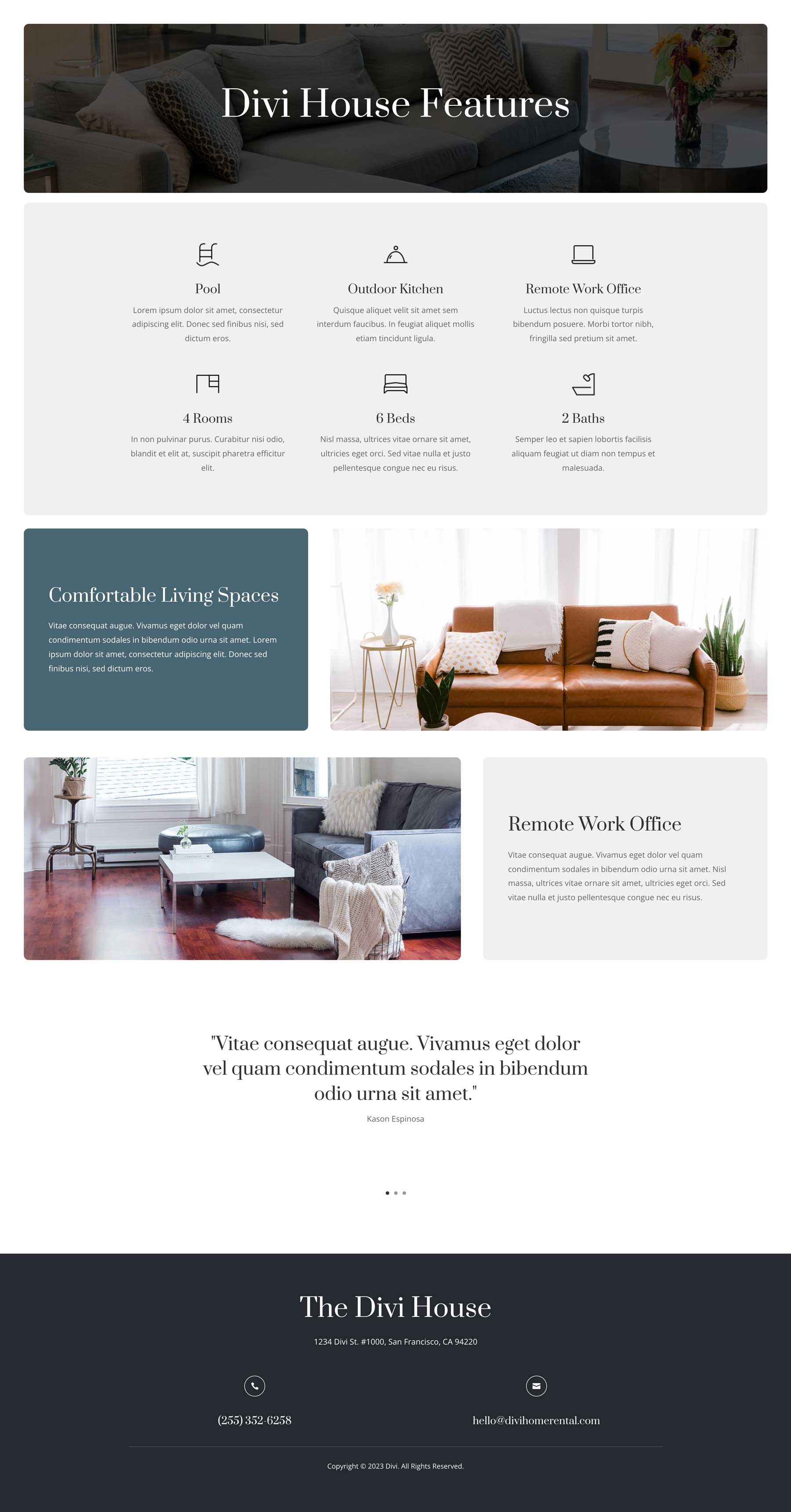 Home Rental Features Page Divi Layout by Elegant Themes