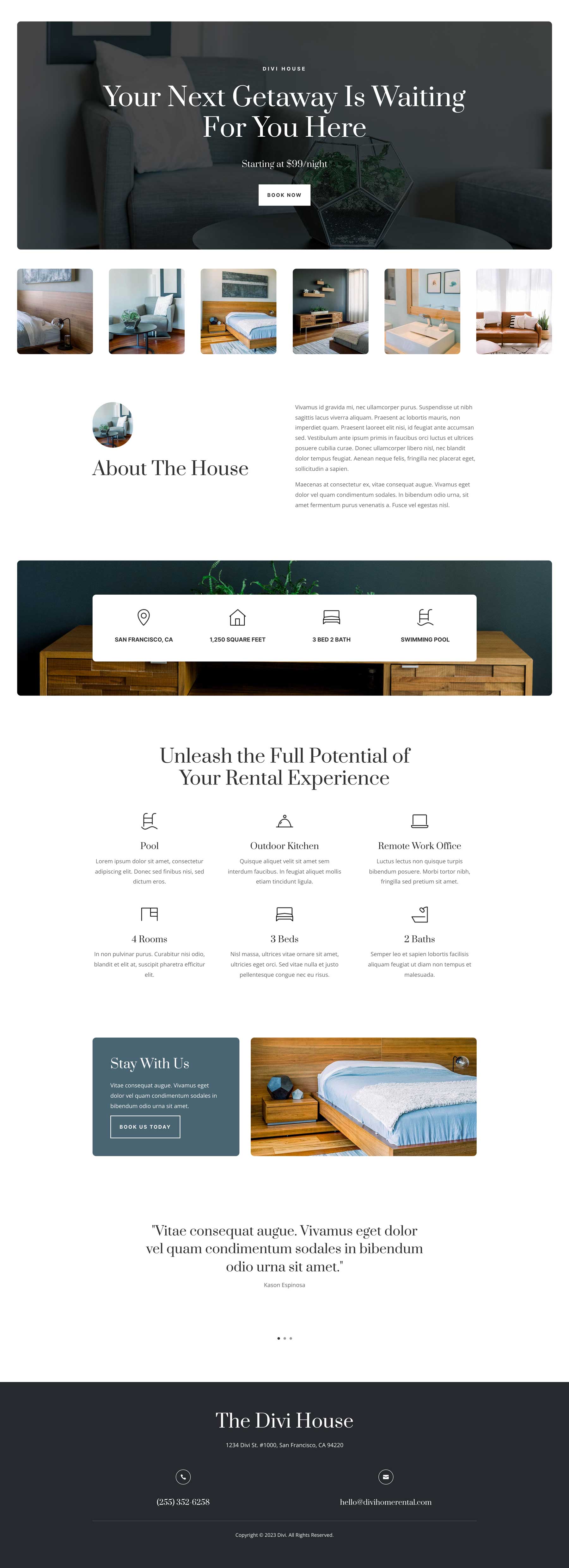 Home Rental Home Page Divi Layout by Elegant Themes