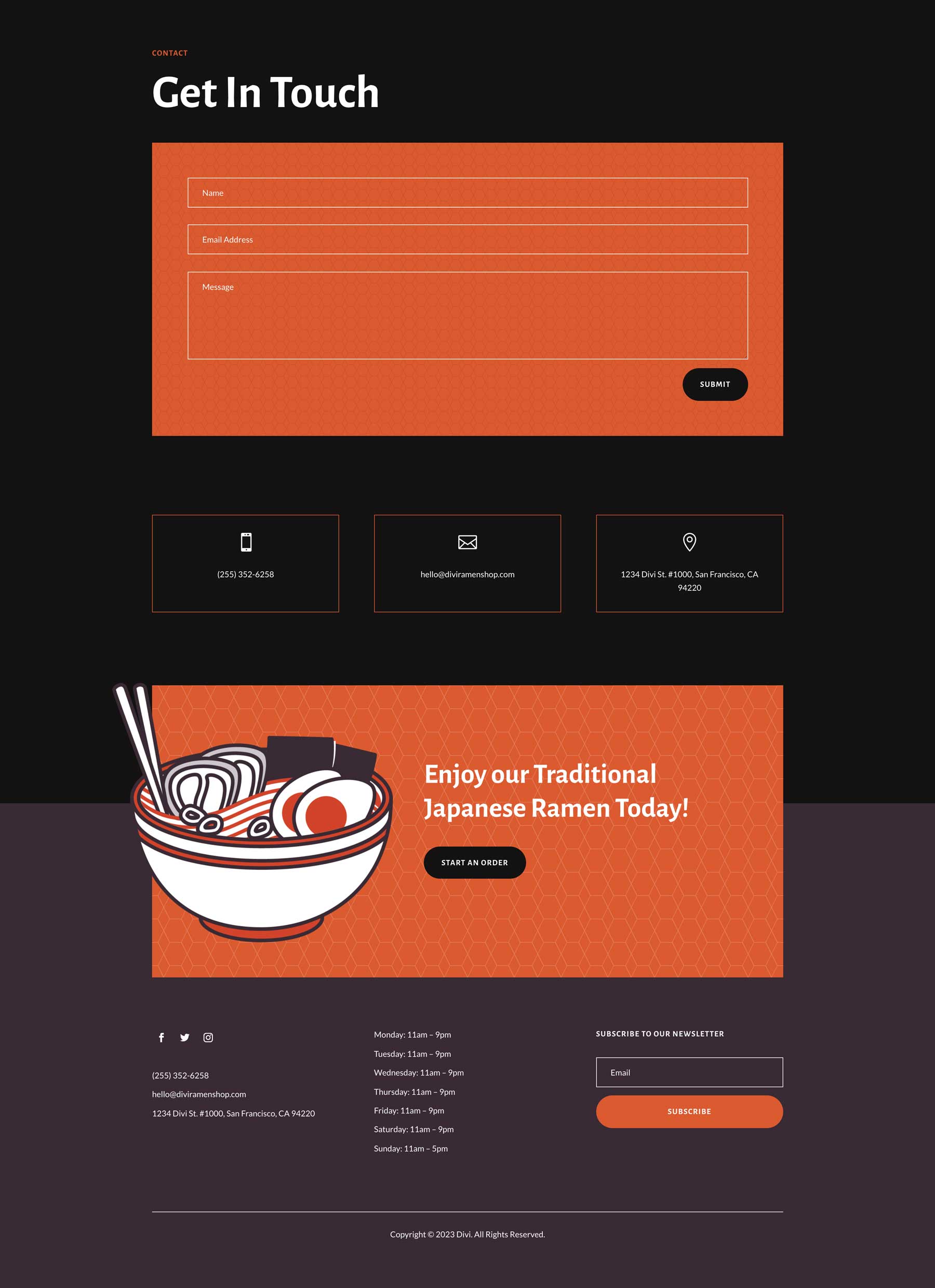 Ramen Shop Contact Page Divi Layout by Elegant Themes