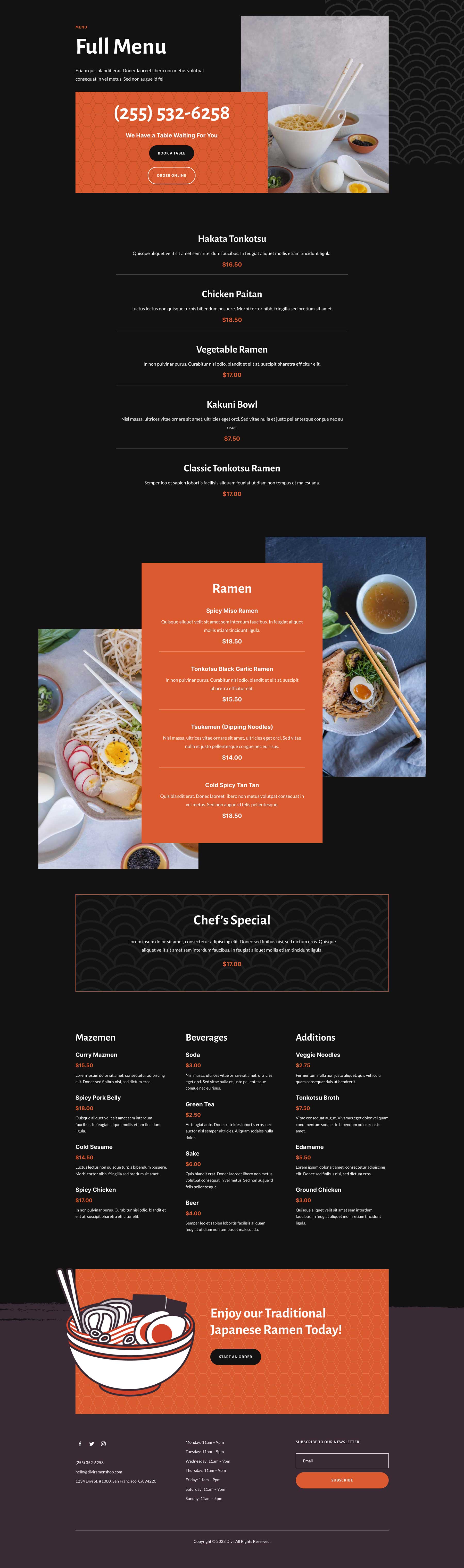 Ramen Shop Menu Page Divi Layout by Elegant Themes