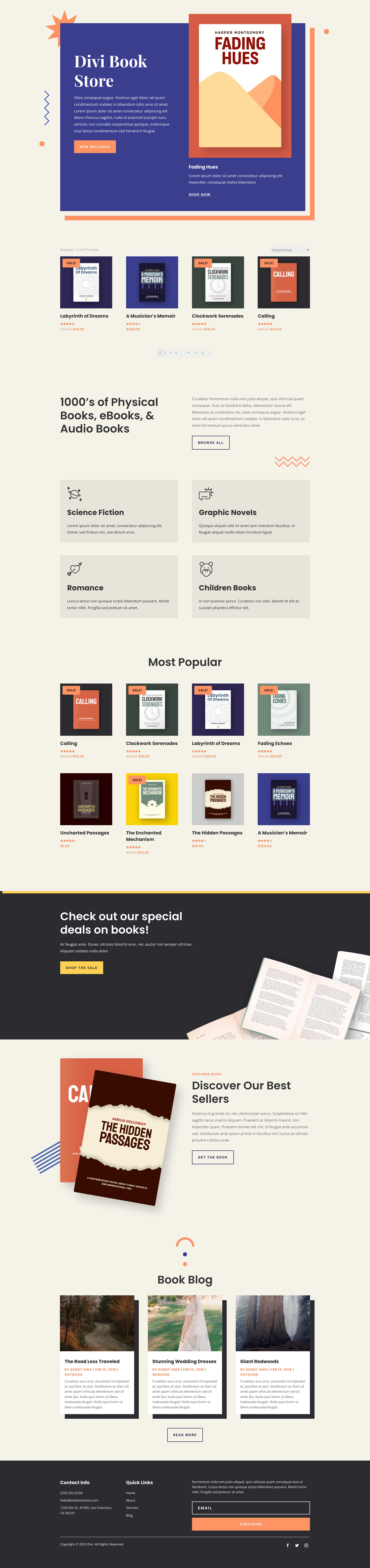 Book Store Landing Page Divi Layout by Elegant Themes