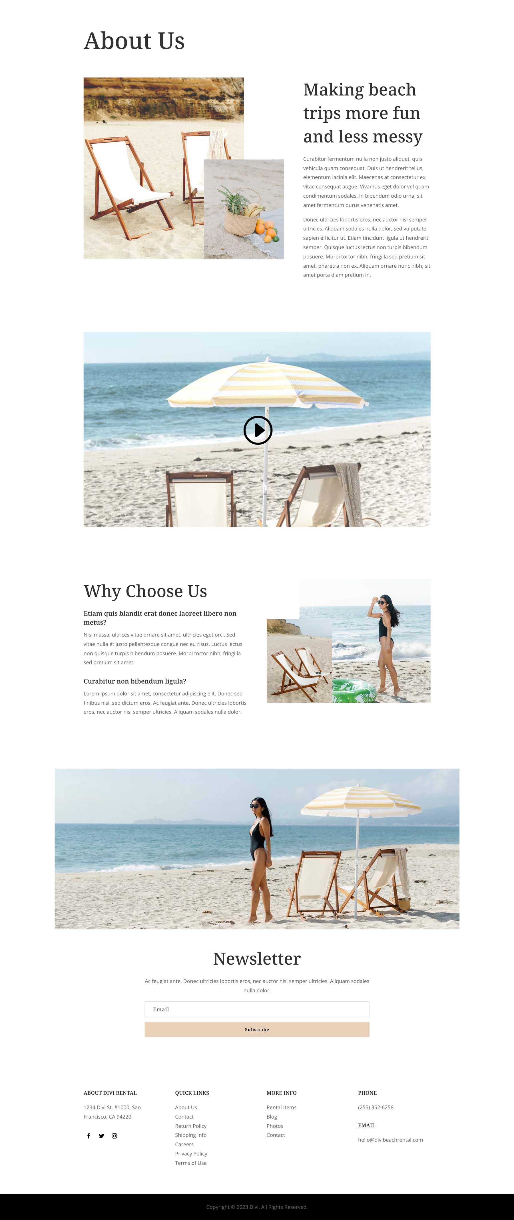 Beach Rentals About Page Divi Layout by Elegant Themes