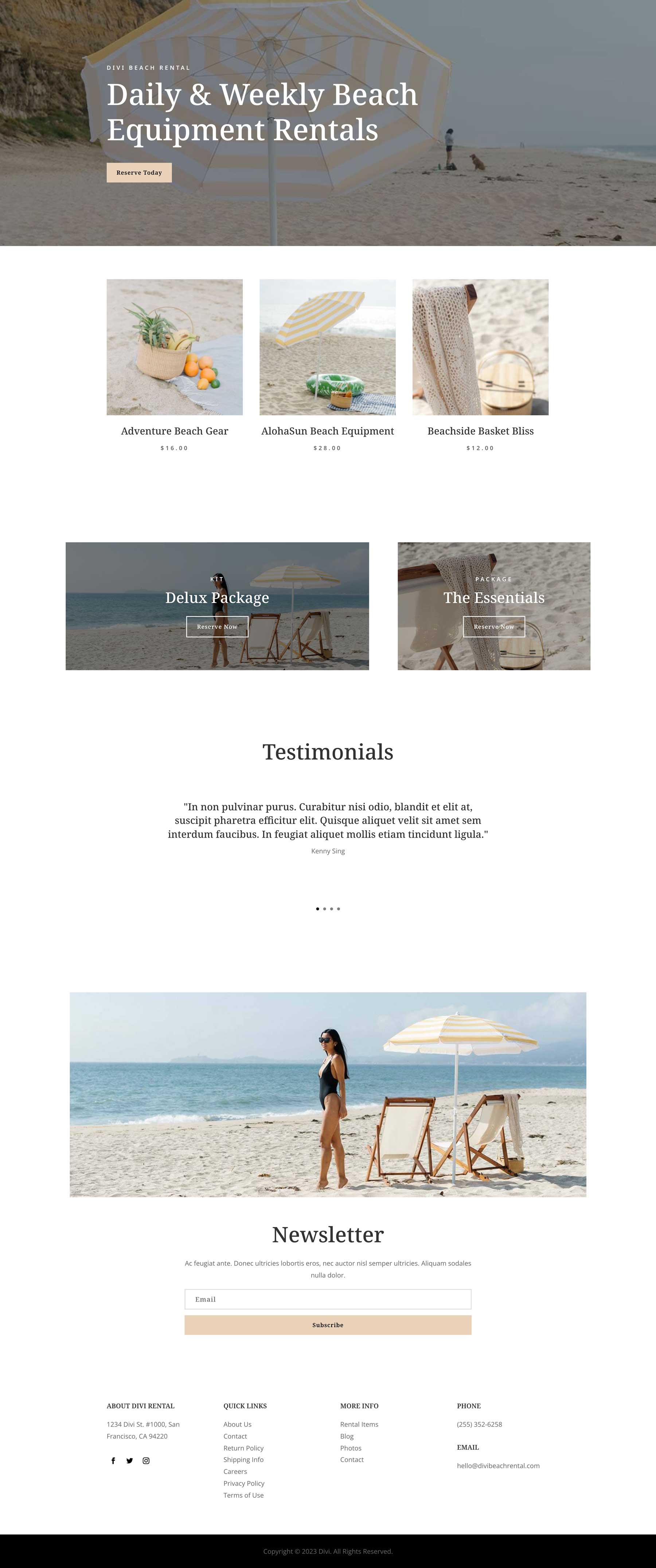 Beach Rentals Home Page Divi Layout by Elegant Themes