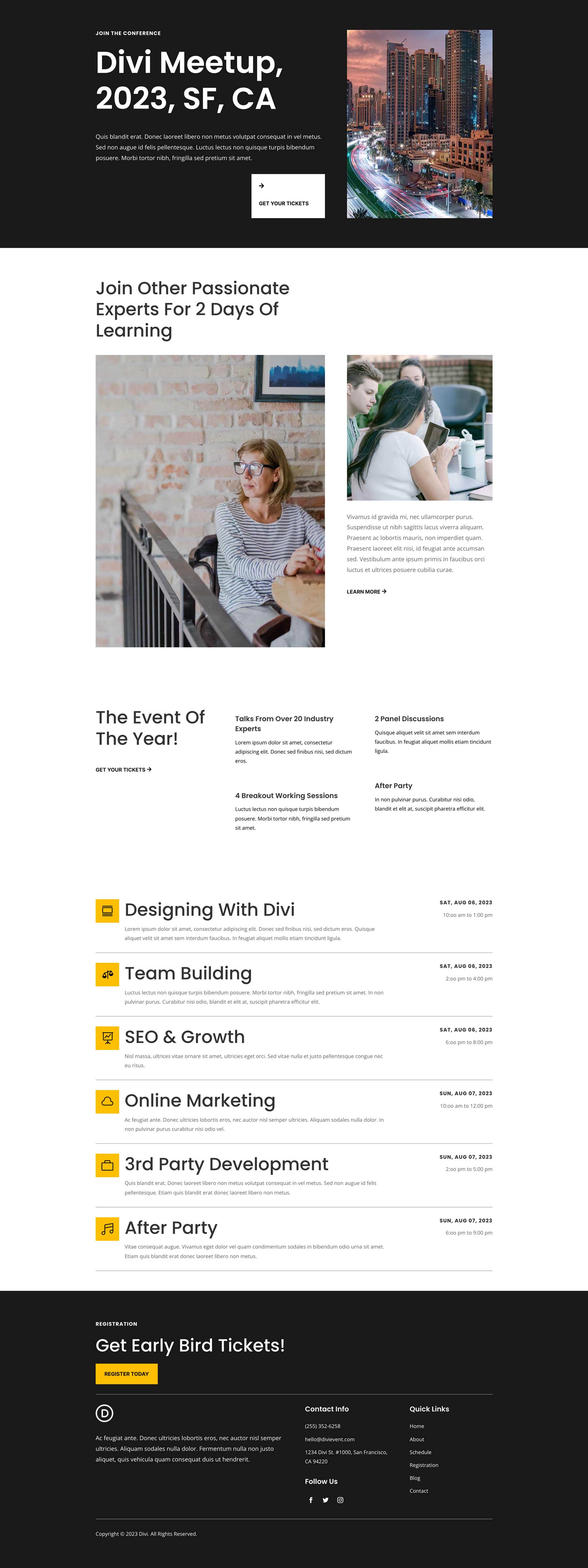 Meetup Event Home Page Divi Layout by Elegant Themes