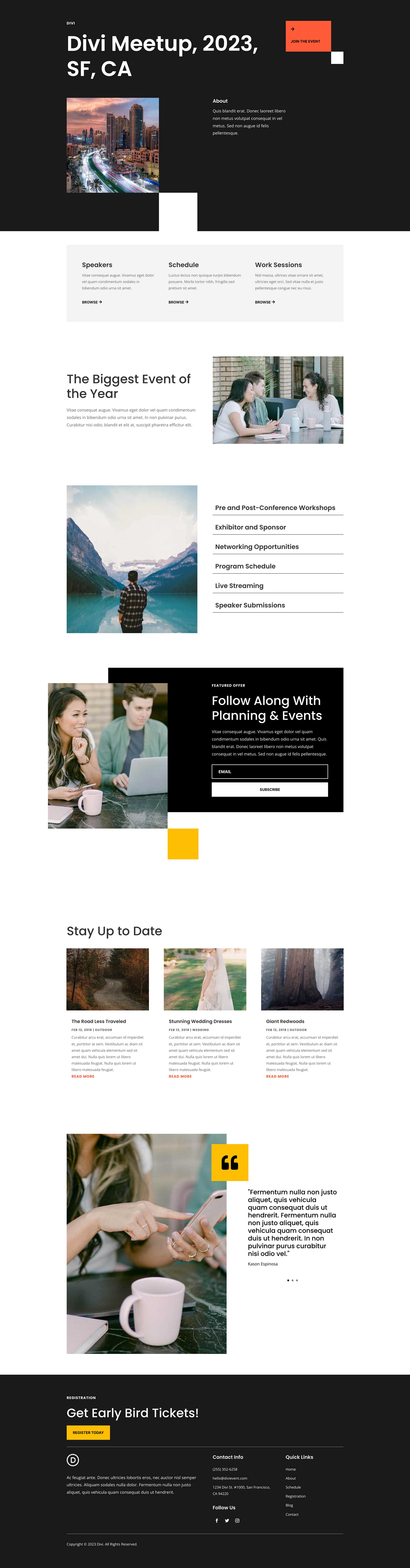 Meetup Event Landing Page Divi Layout by Elegant Themes