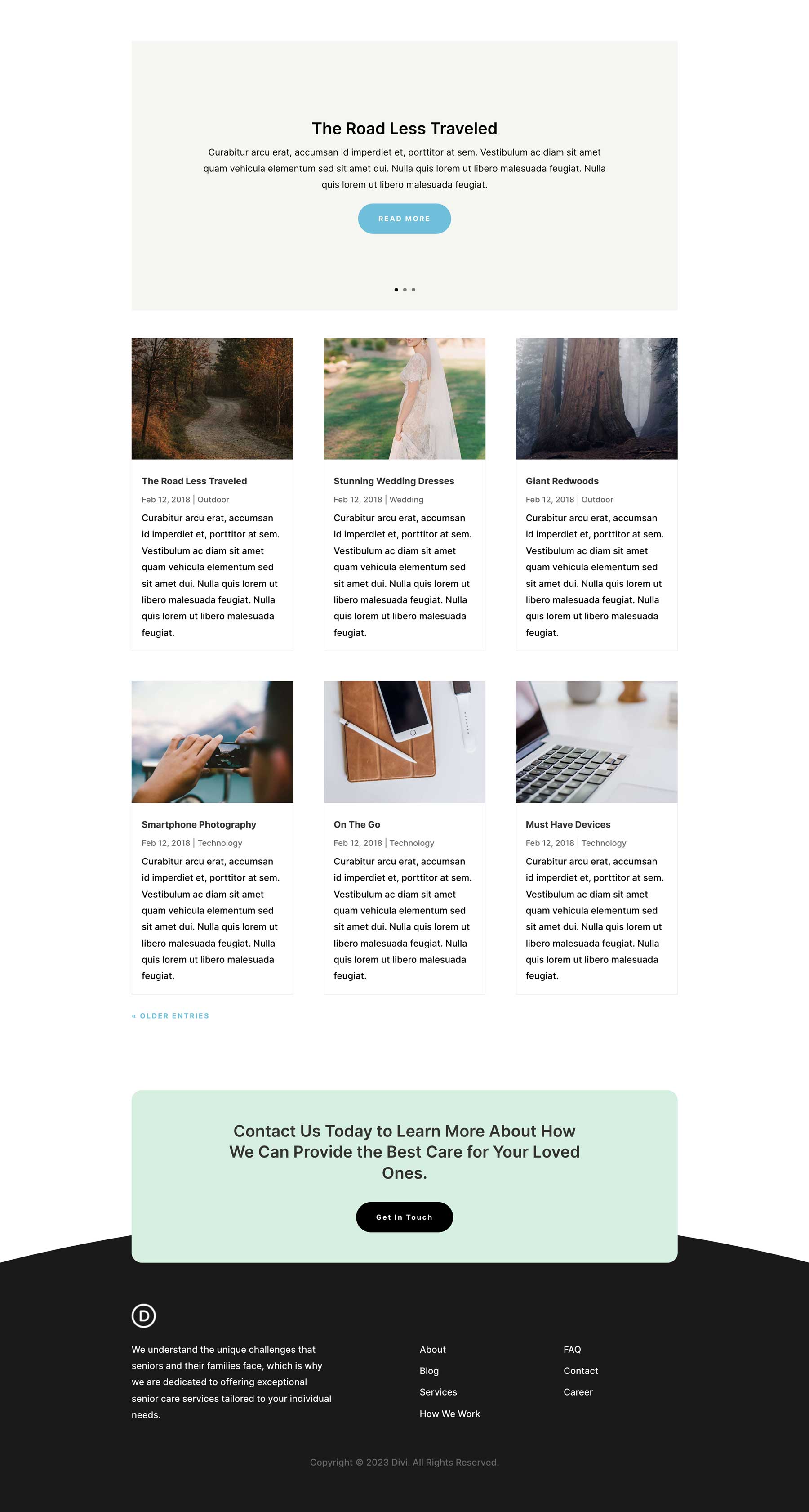 Senior Care Blog Page Divi Layout by Elegant Themes
