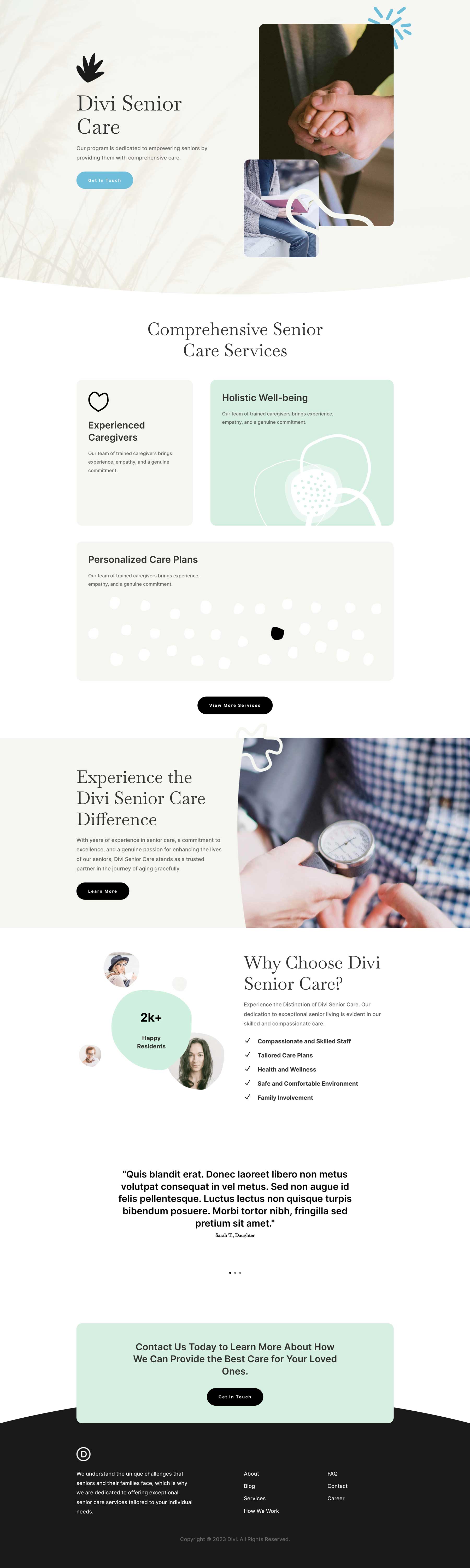 Senior Care Landing Page Divi Layout by Elegant Themes