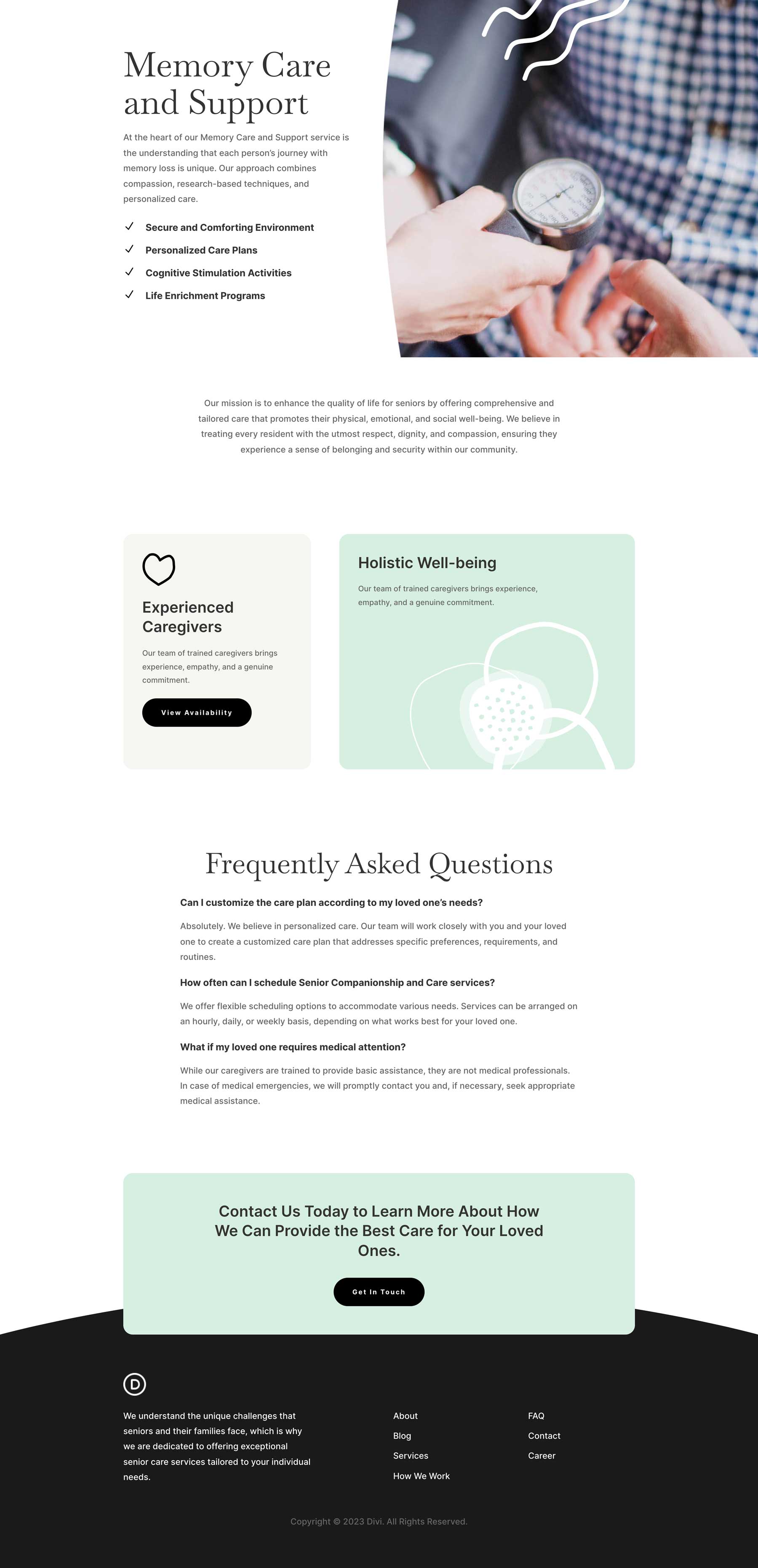 Senior Care Service Page Divi Layout by Elegant Themes