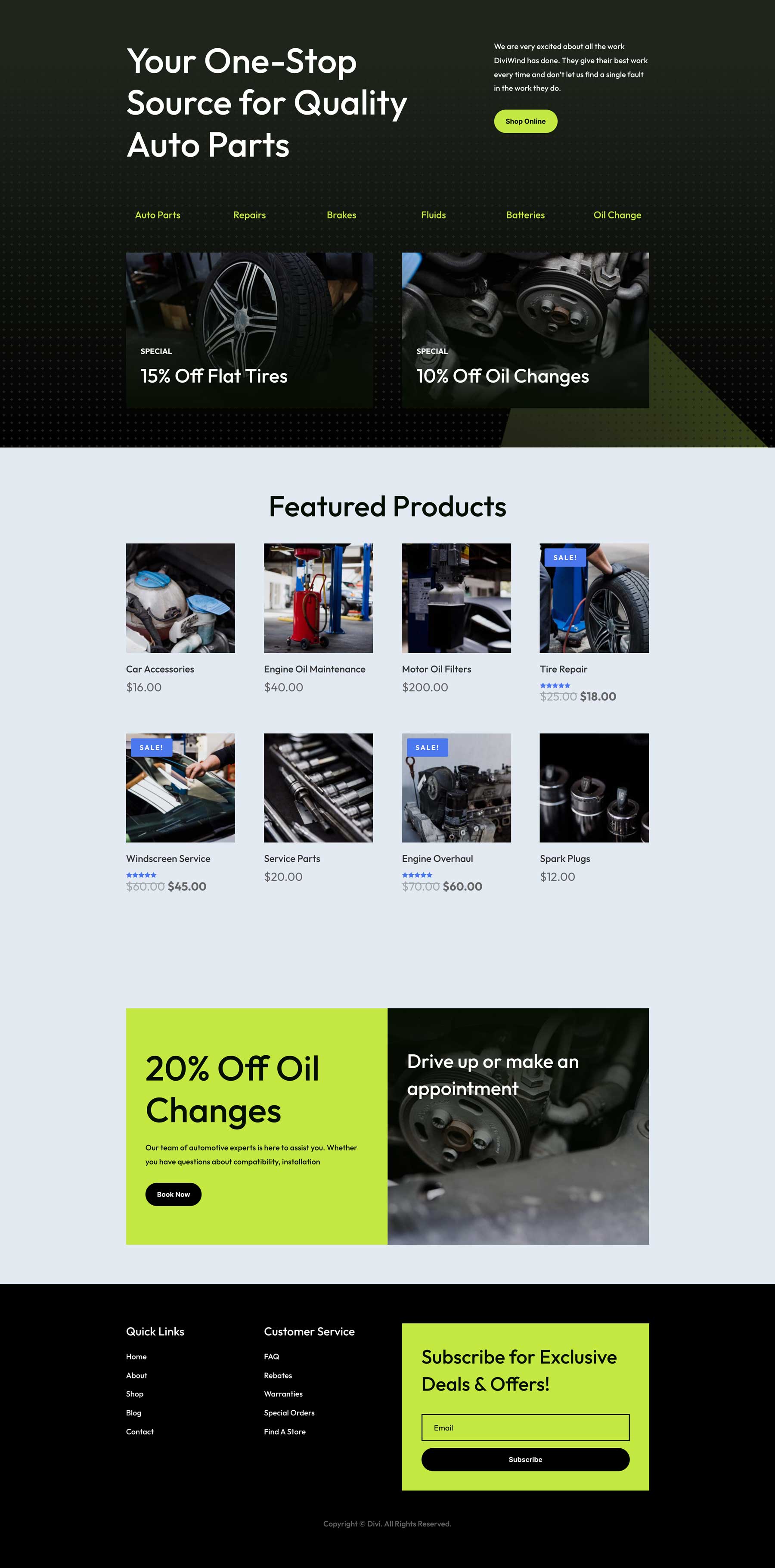 Auto Parts Home Page Divi Layout by Elegant Themes