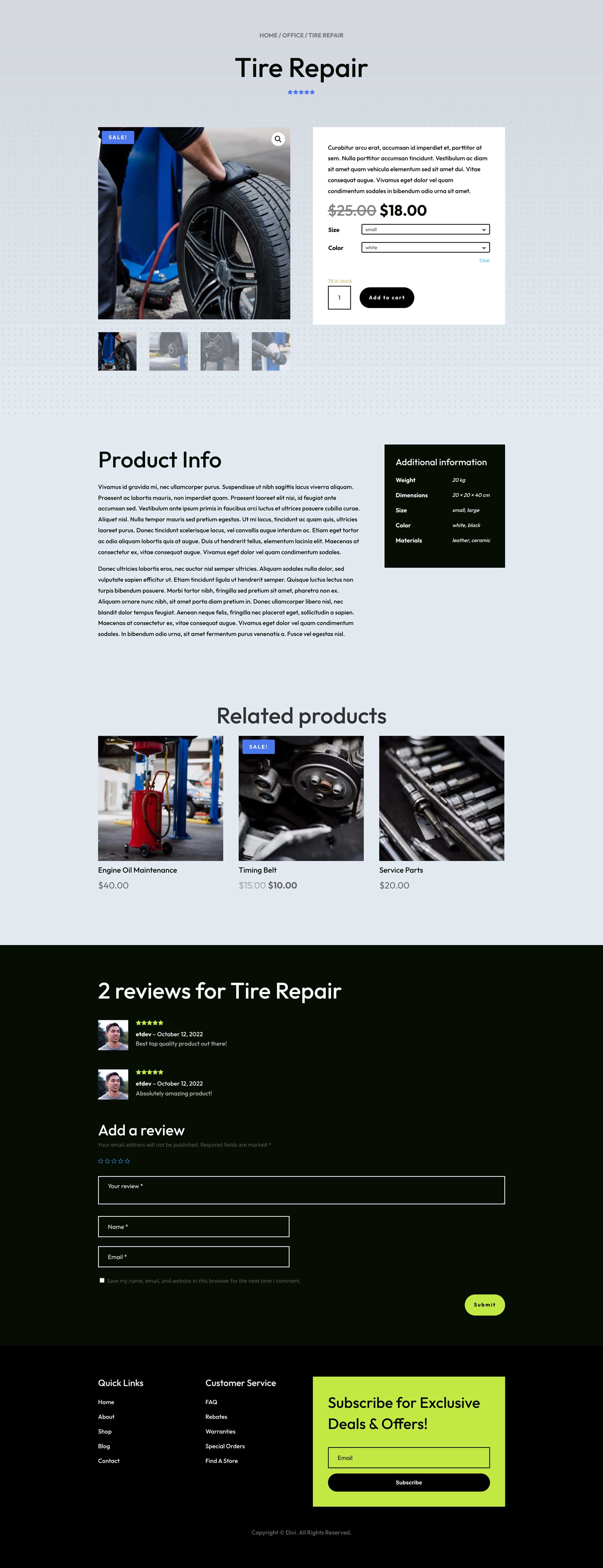 Auto Parts Product Page Divi Layout by Elegant Themes