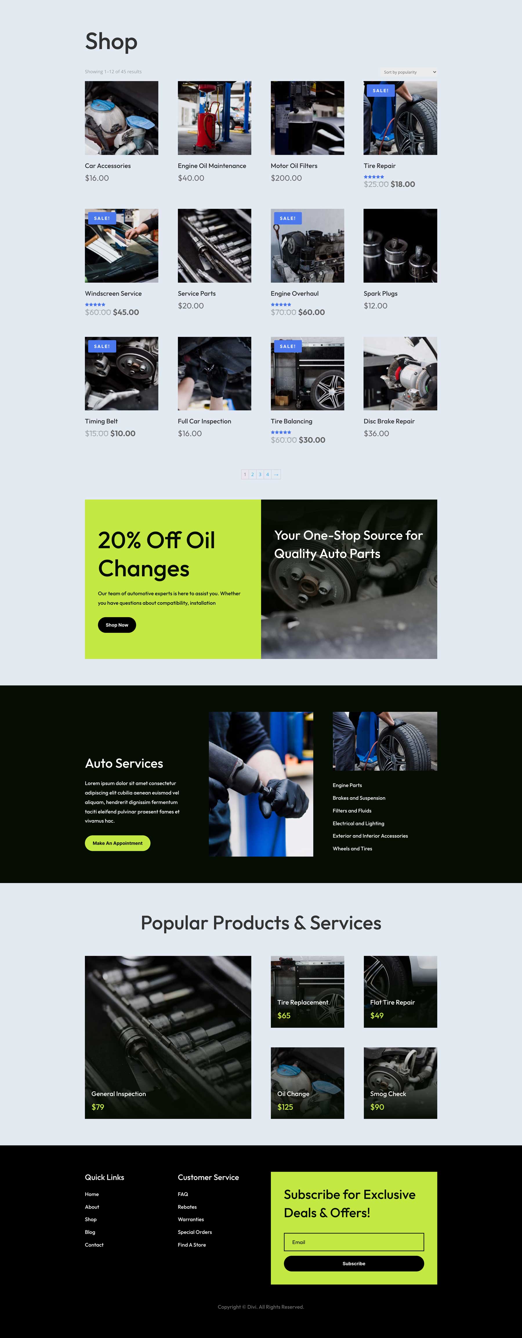 Auto Parts Shop Page Divi Layout by Elegant Themes