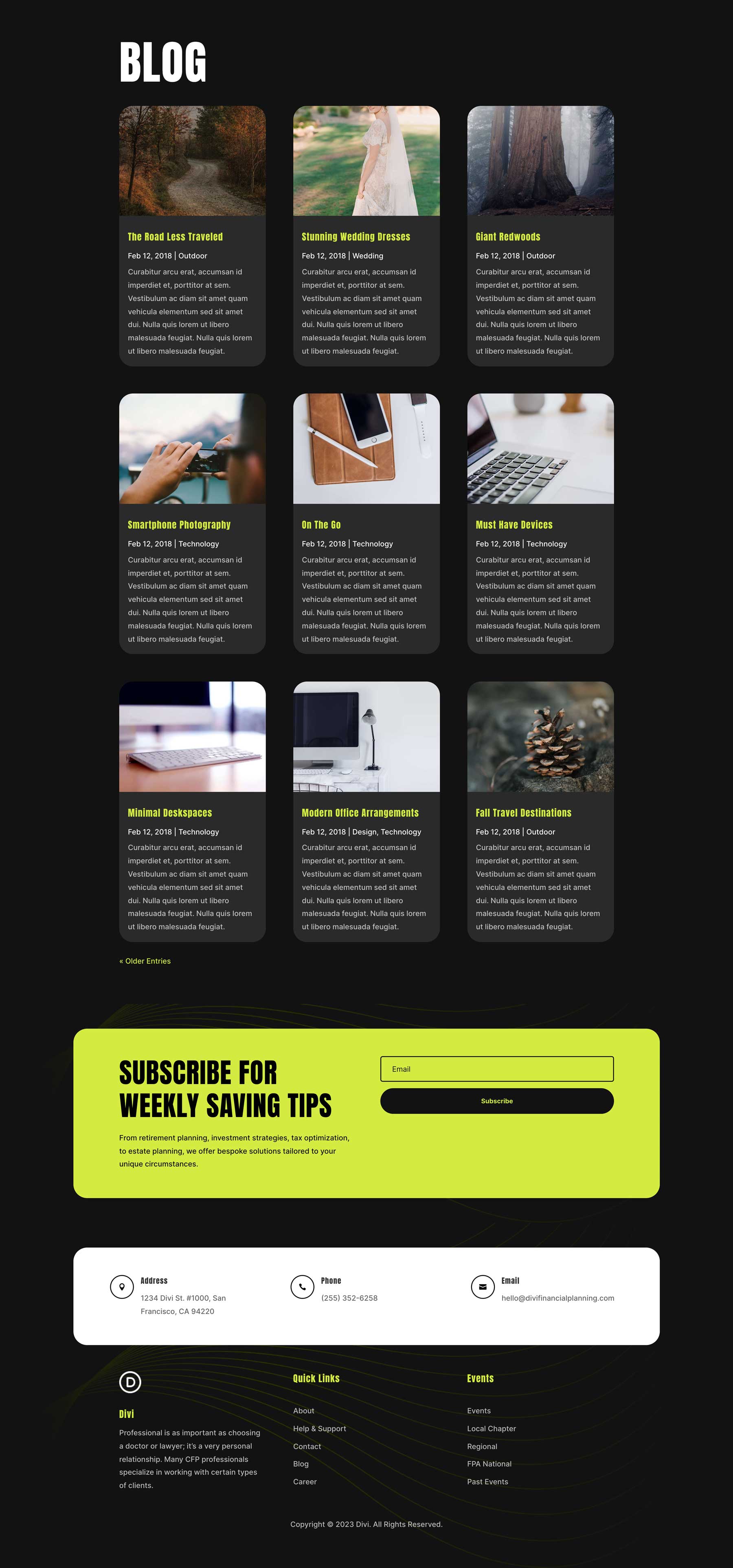 Financial Planning Blog Page Divi Layout by Elegant Themes