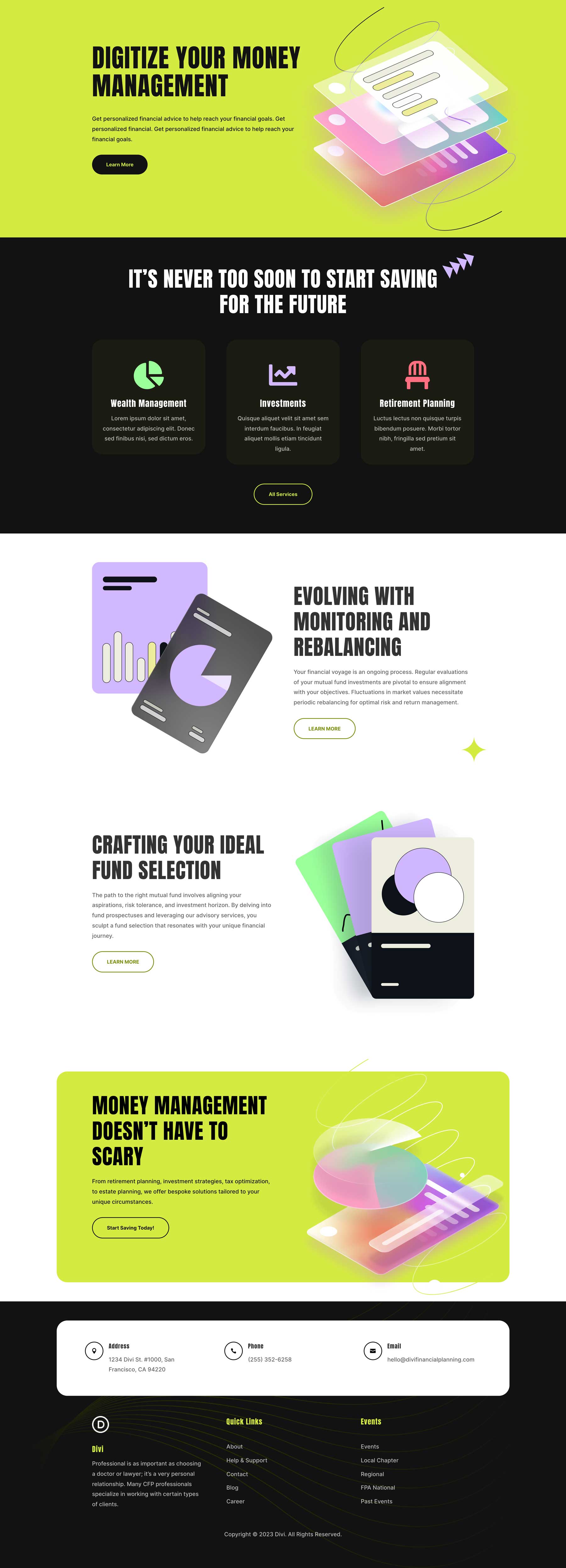 Financial Planning Home Page Divi Layout by Elegant Themes