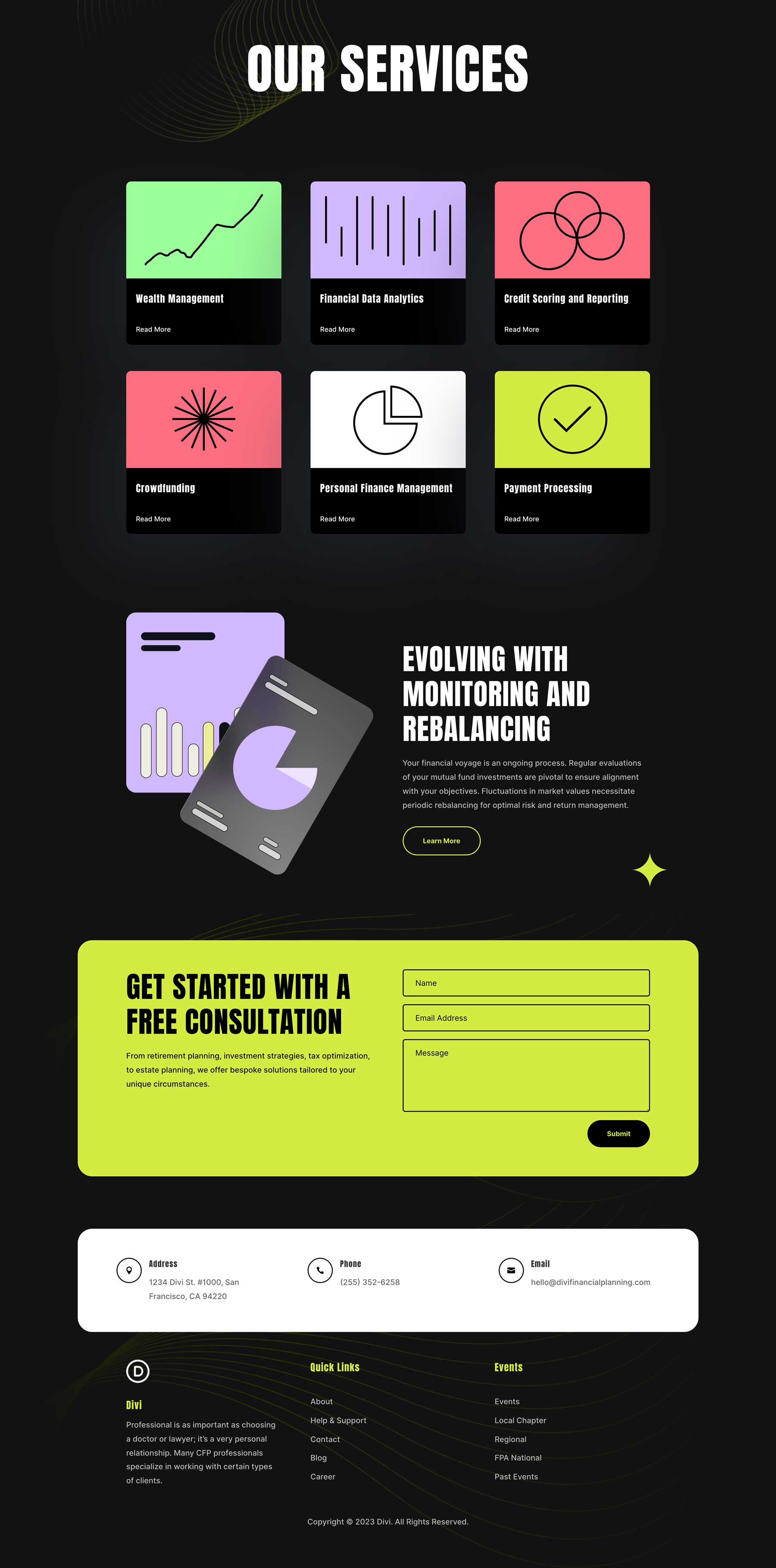 Financial Planning Services Page Divi Layout by Elegant Themes