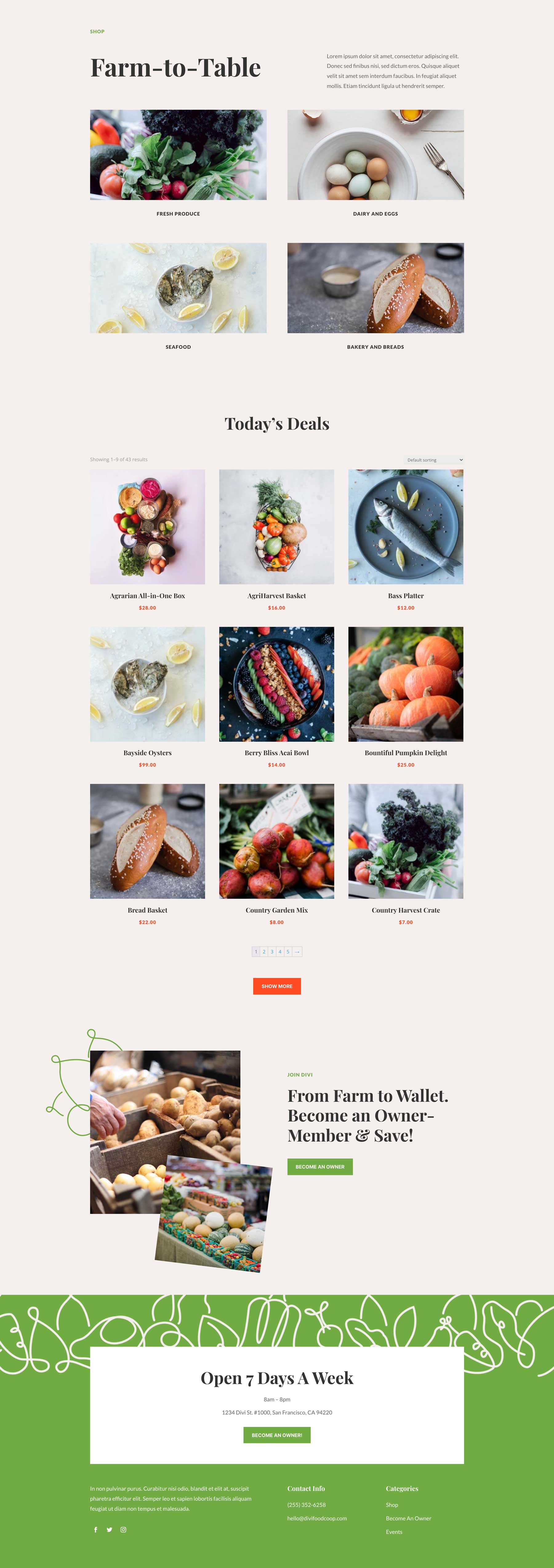 Food Co Op Shop Page Divi Layout By Elegant Themes
