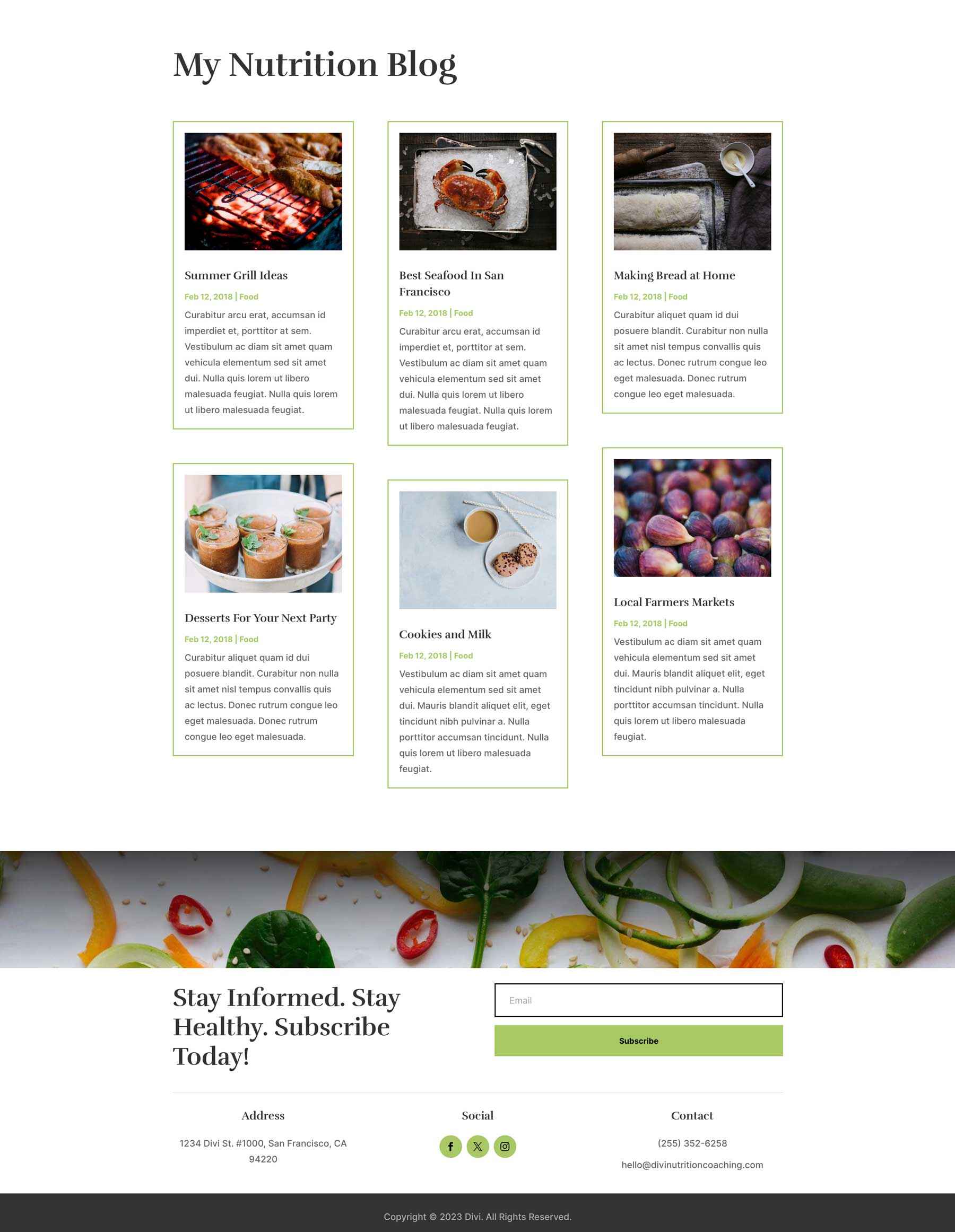 Nutrition Coaching Blog Page Divi Layout by Elegant Themes