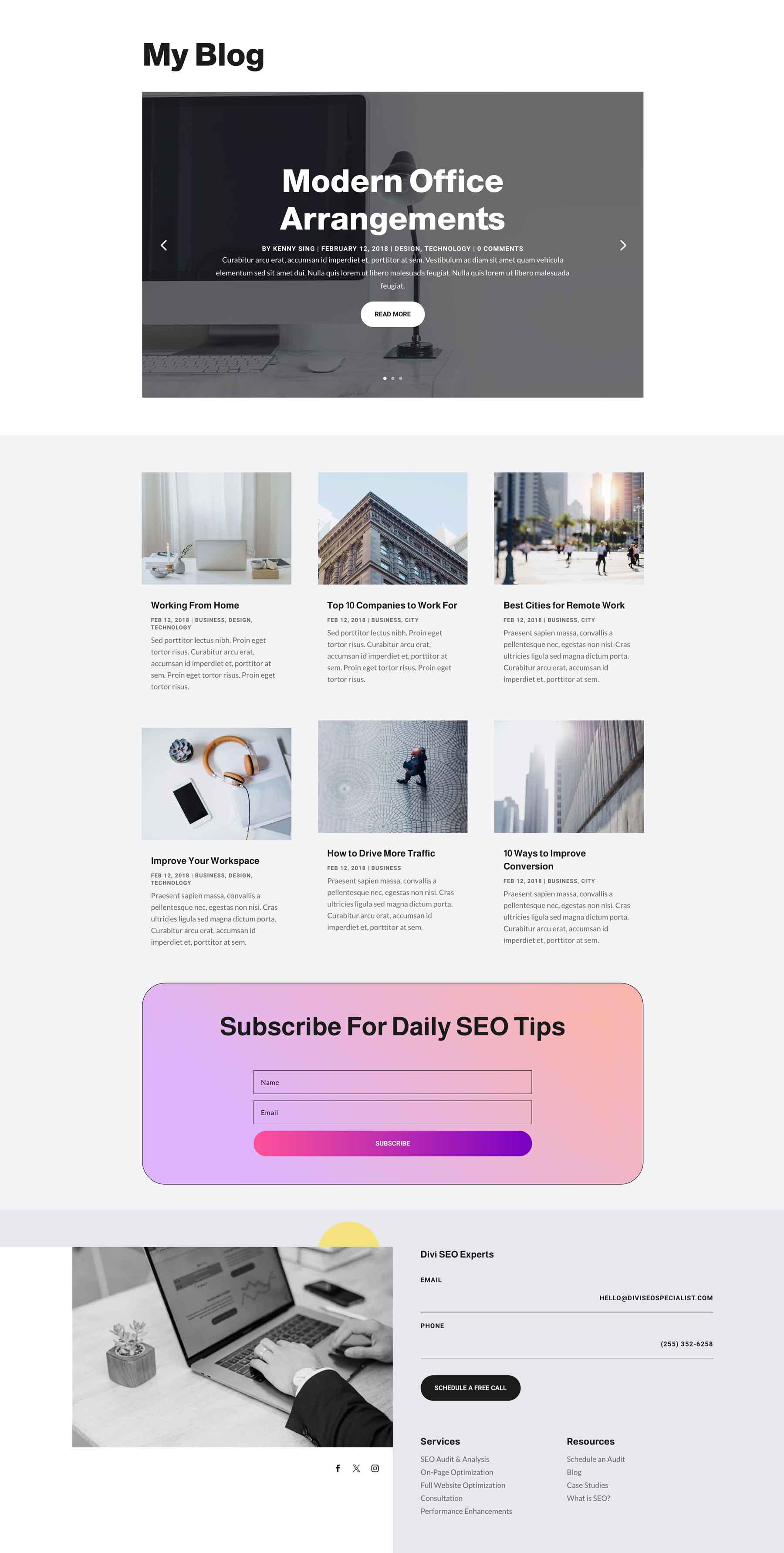 SEO Specialist Blog Page Divi Layout by Elegant Themes