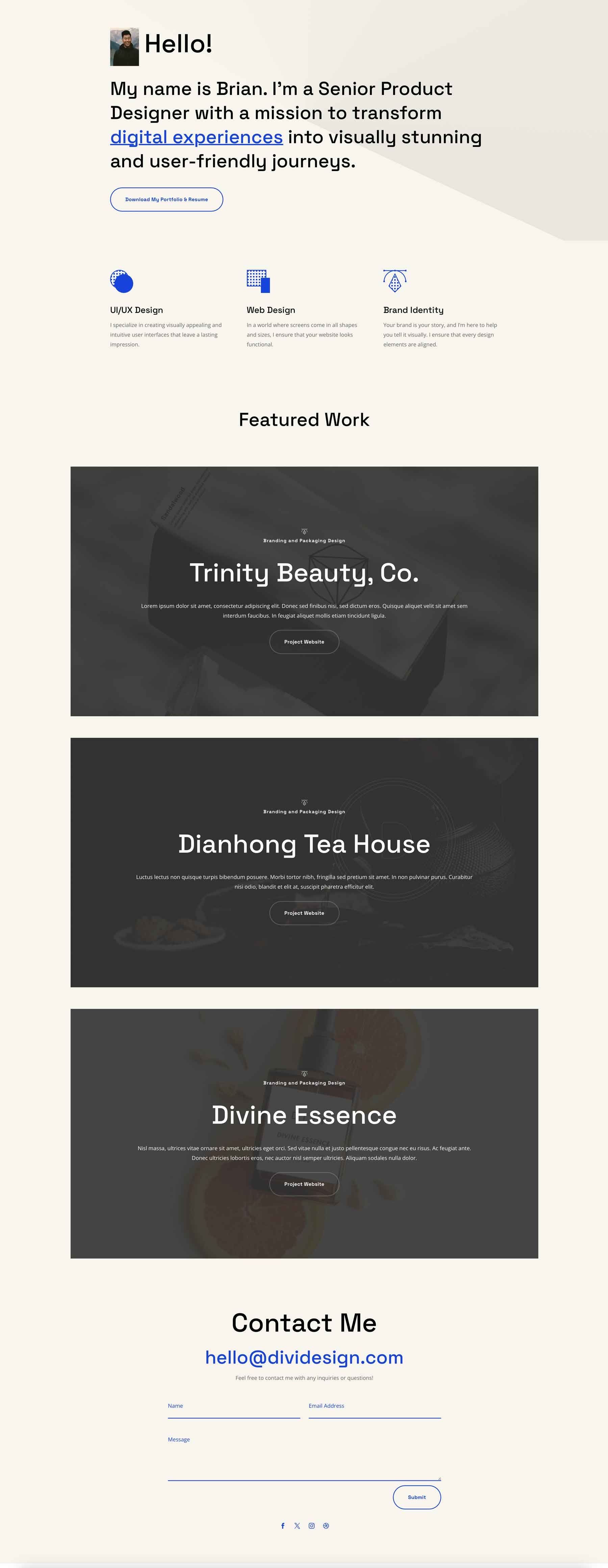Design Portfolio Home Page Divi Layout by Elegant Themes