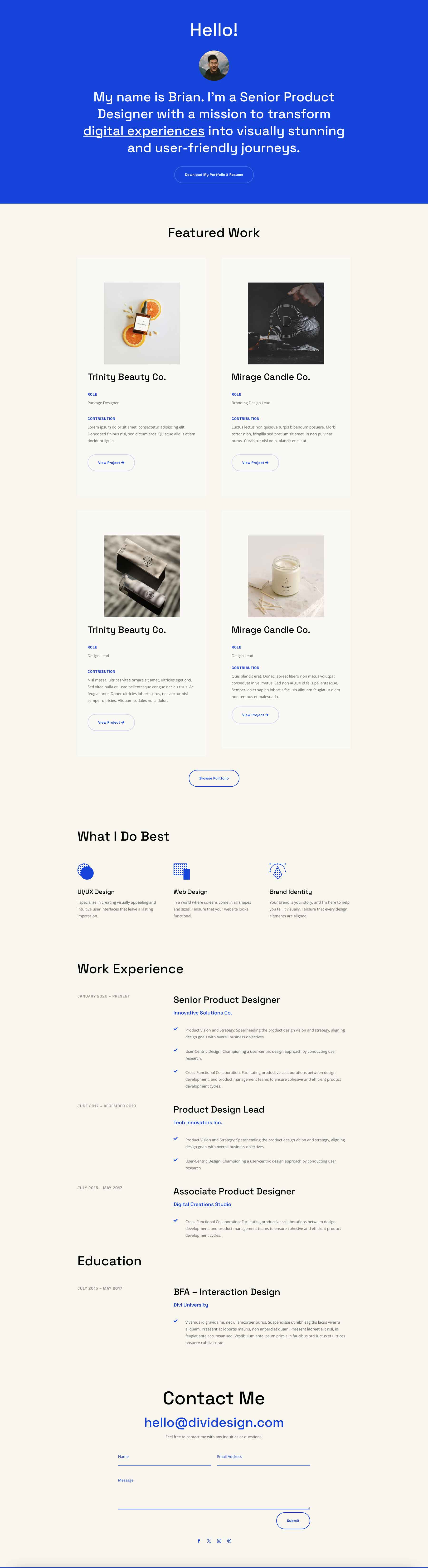 Design Portfolio Landing Page Divi Layout by Elegant Themes
