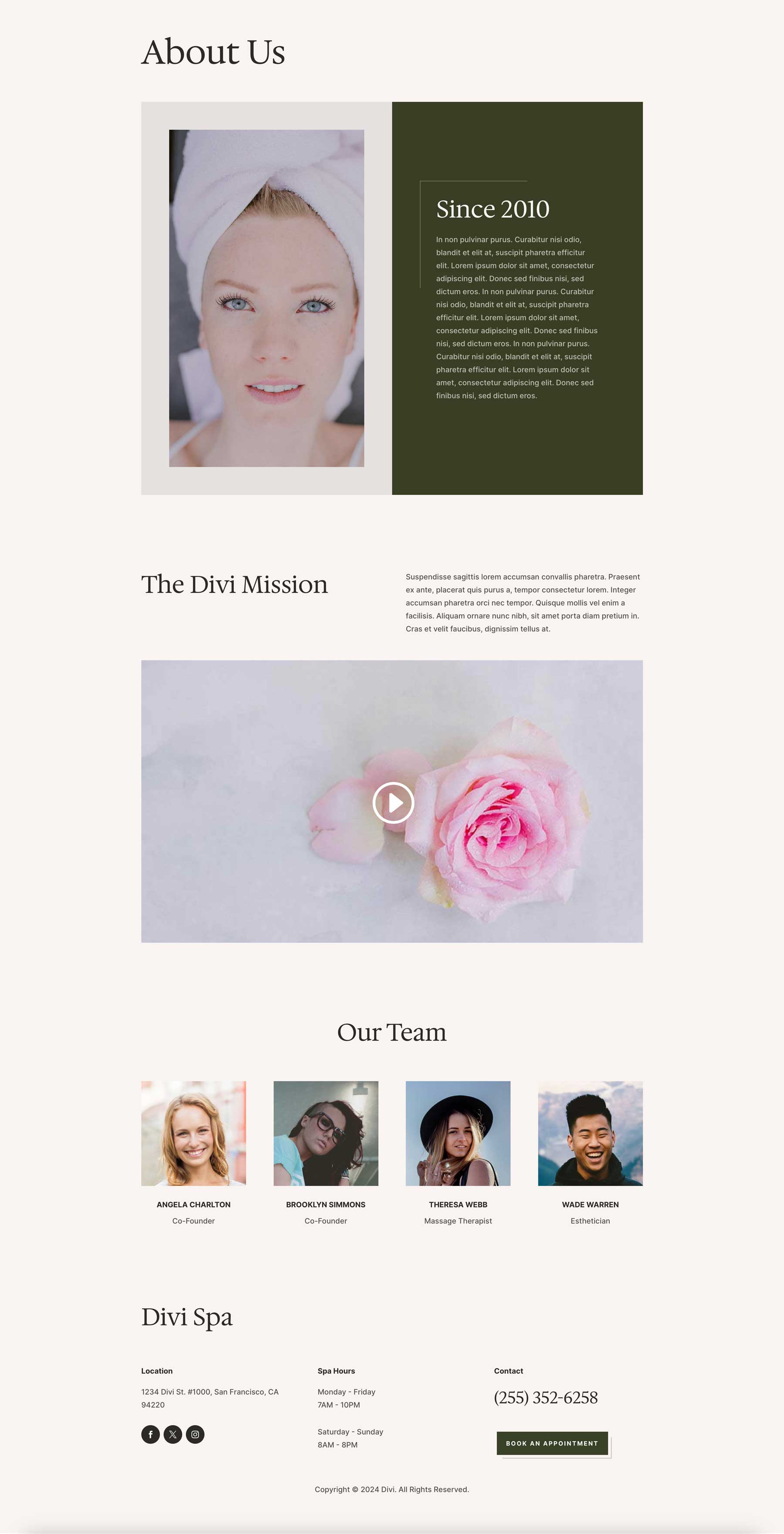 Spa About Page Divi Layout by Elegant Themes