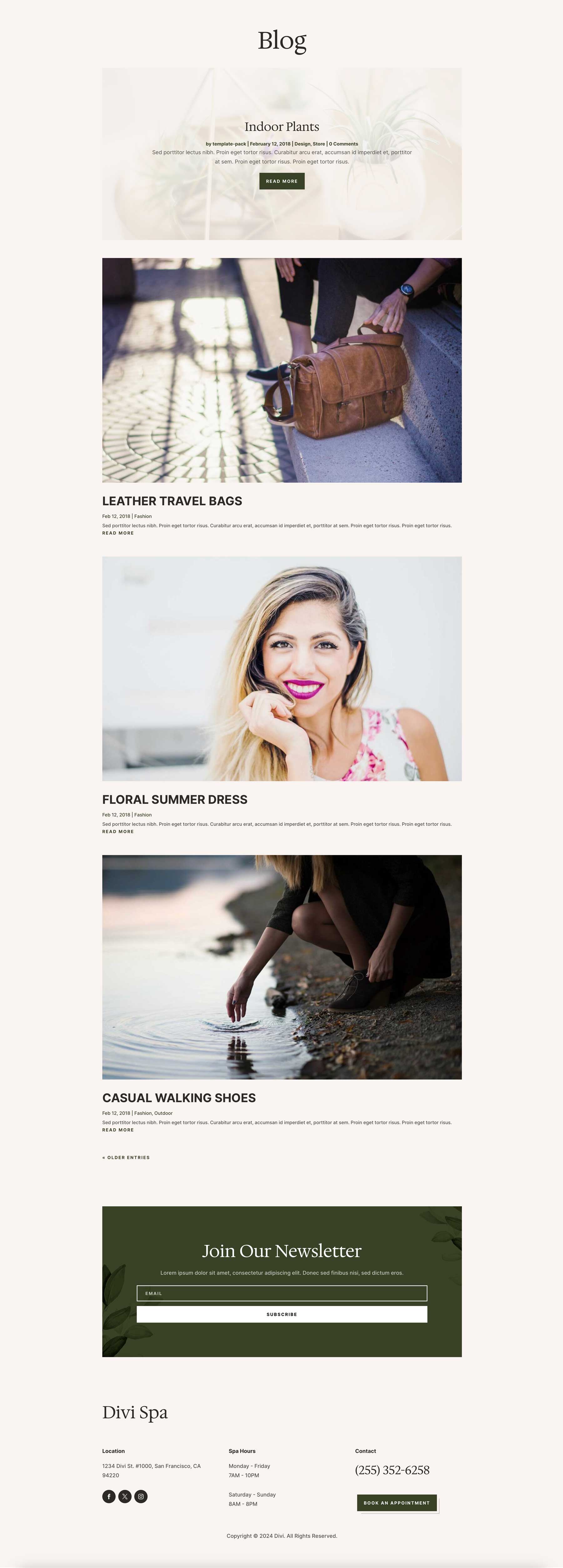 Spa Blog Page Divi Layout by Elegant Themes