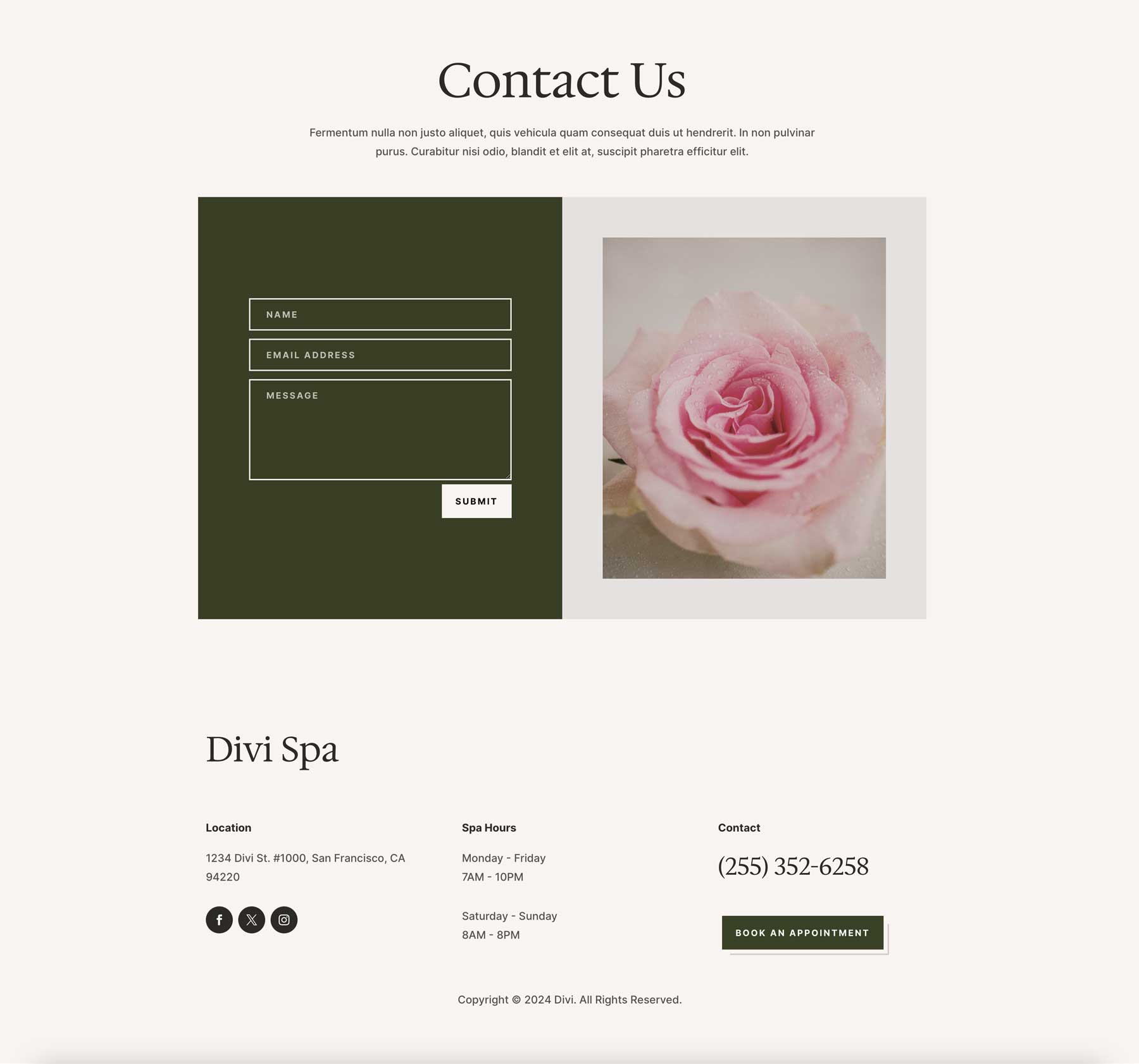 Spa Contact Page Divi Layout by Elegant Themes